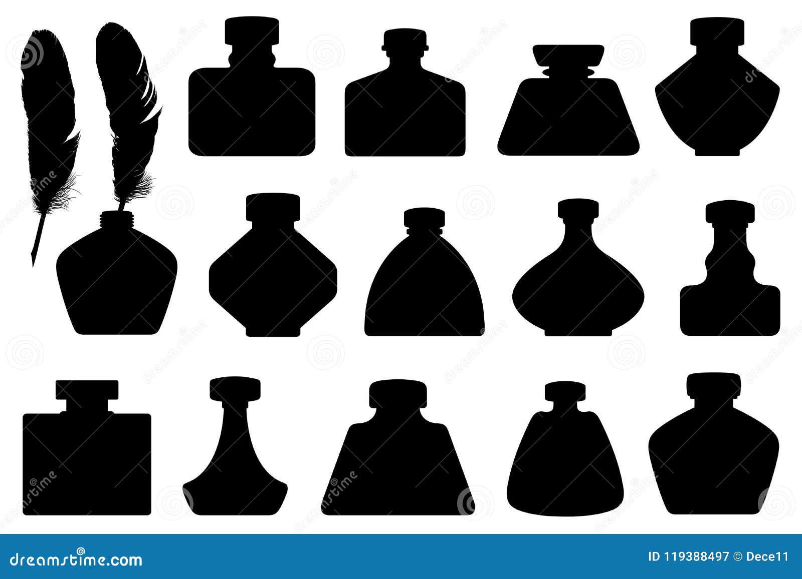 Set of different inkwells stock vector. Illustration of collage - 119388497