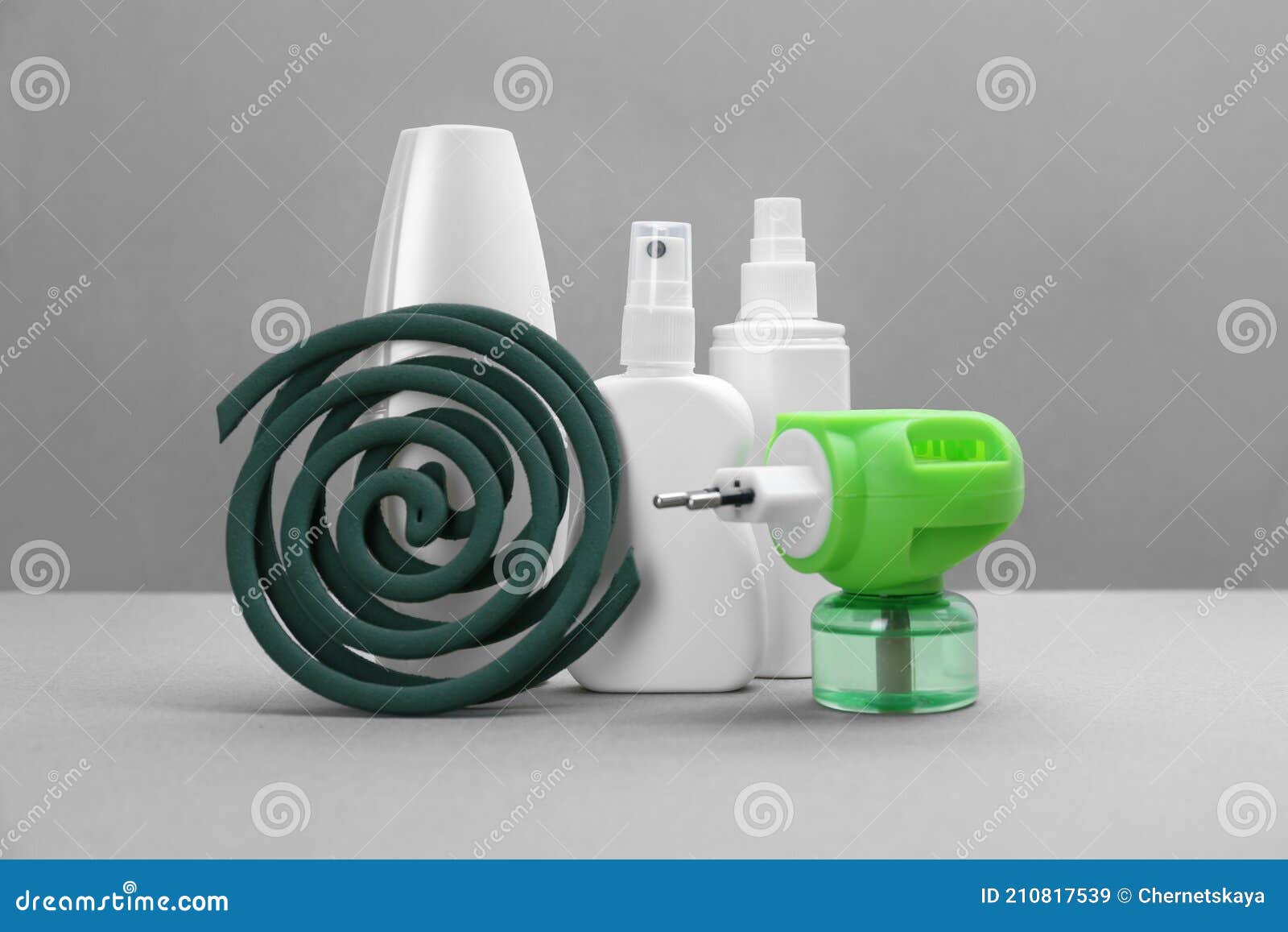 Set of Different Insect Repellents on Grey Background Stock Image ...