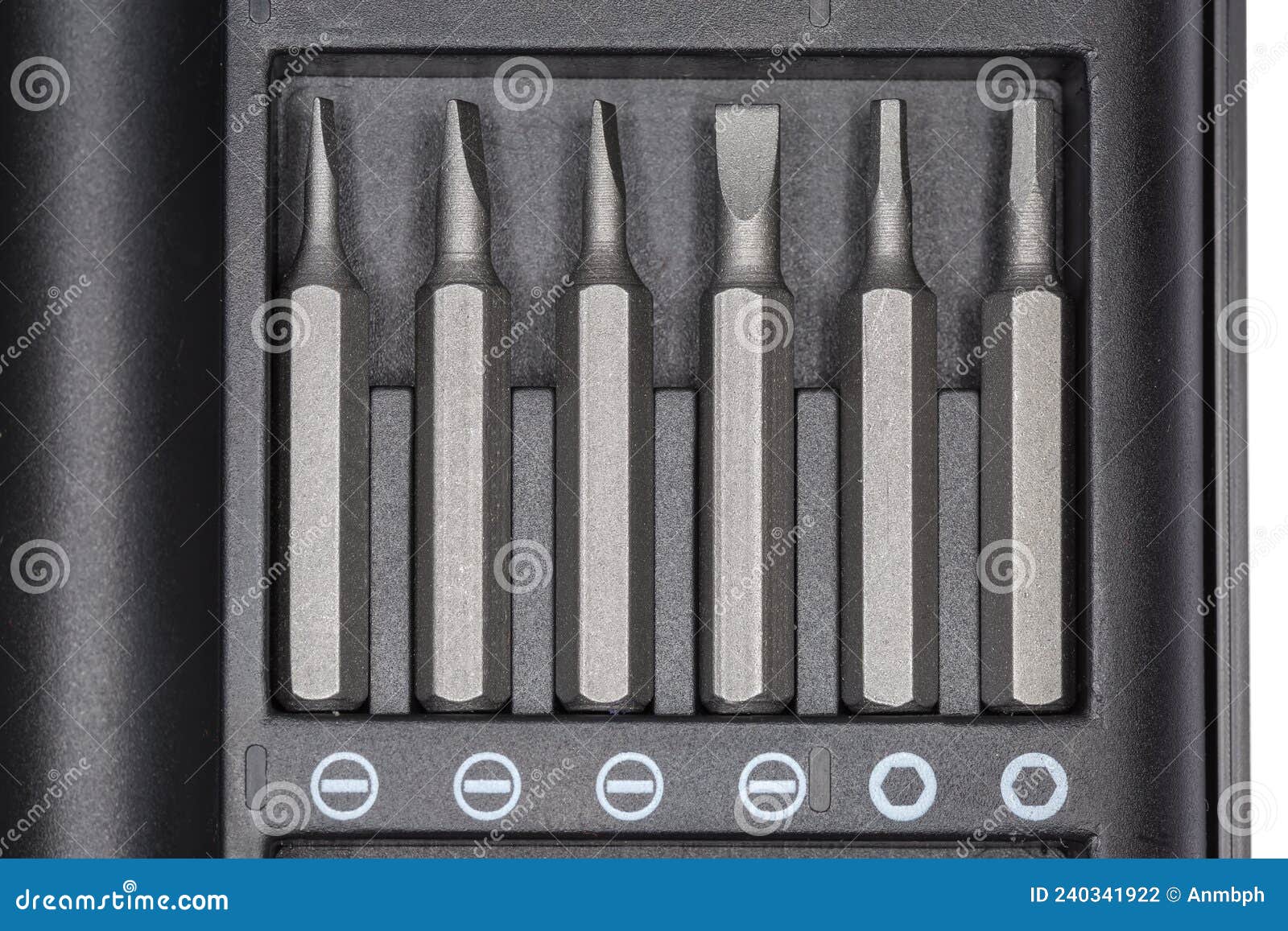 Set of Different Interchangeable Bits for Screwdriver in Case, Top View ...