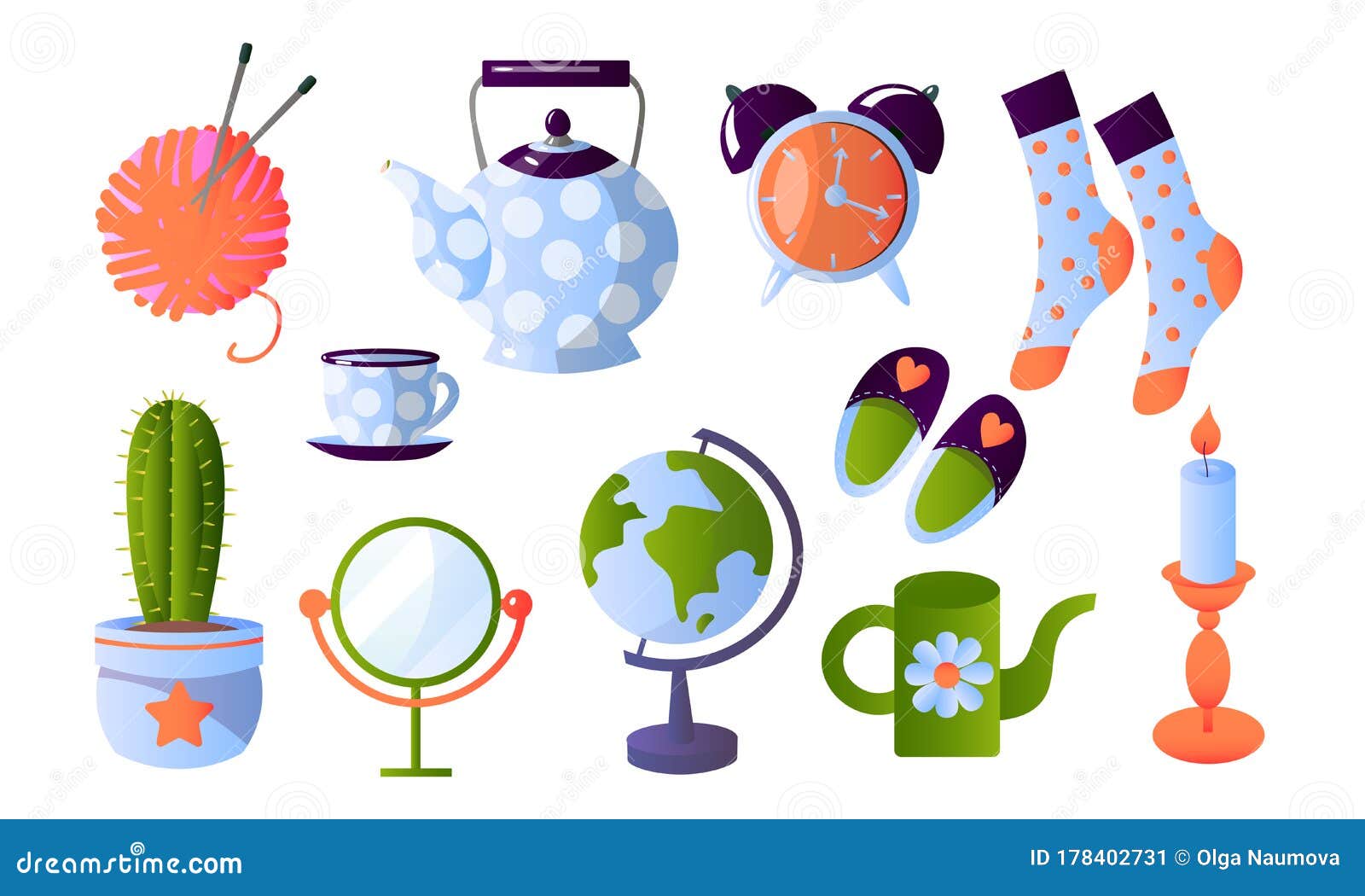 Set of Different Interior Home Items. Vector Illustration in Flat ...