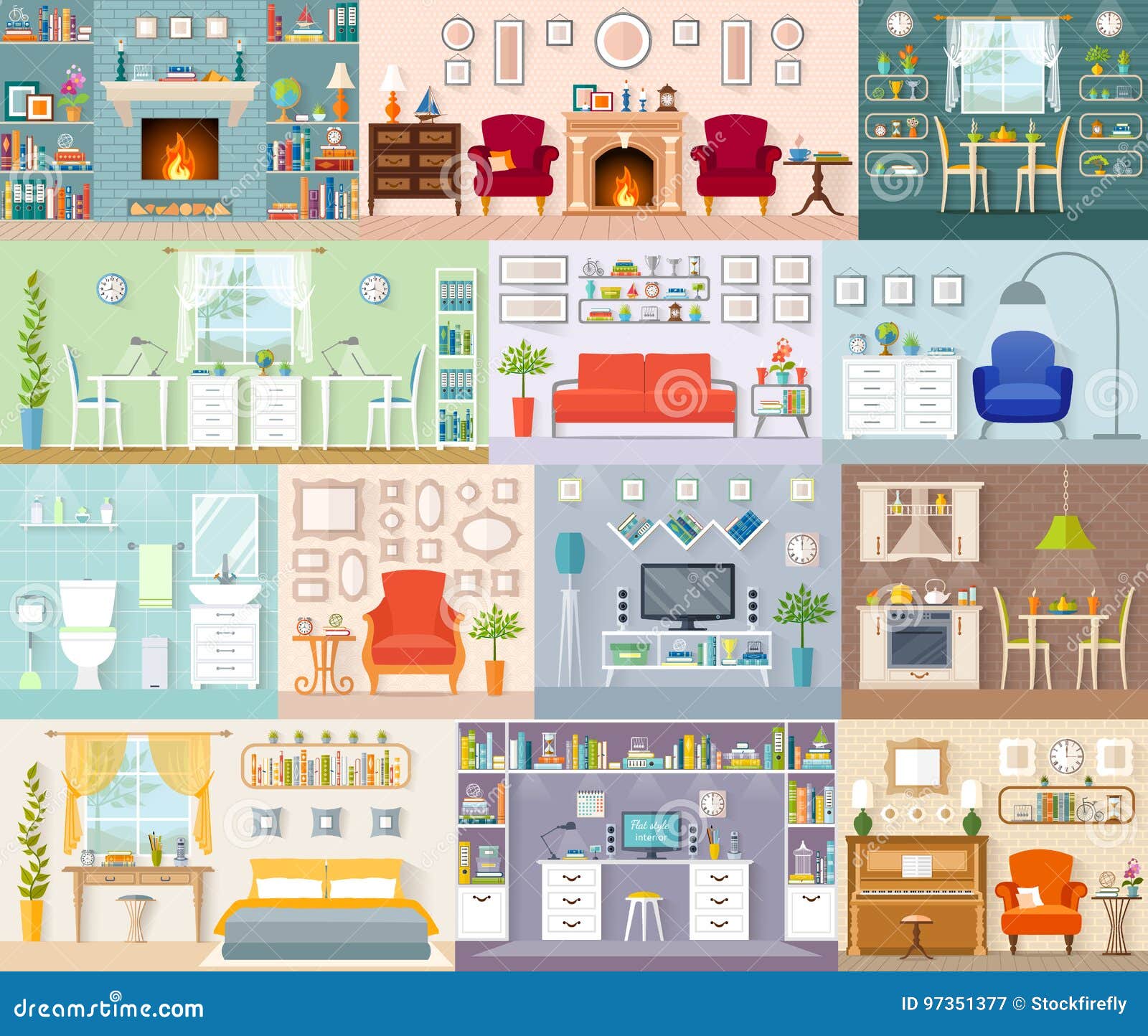 Collection of Vector Interiors in a Flat Style. Stock Vector ...