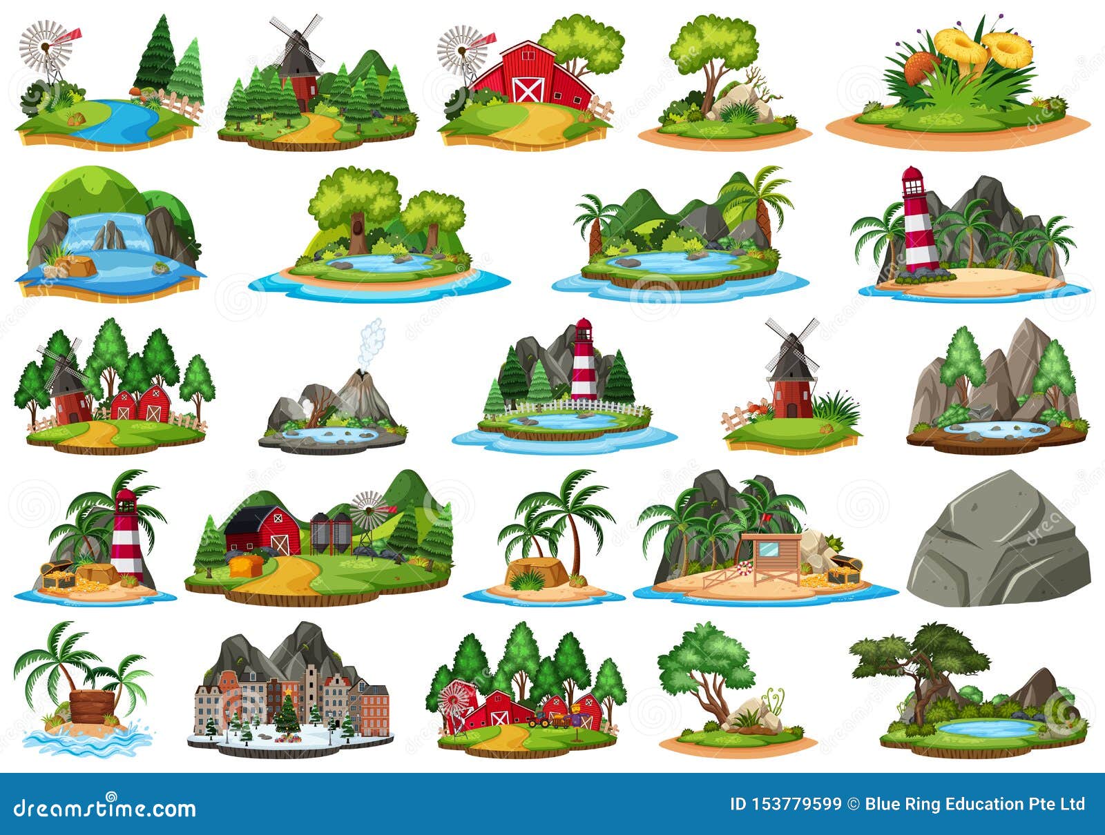 Set of different islands stock vector. Illustration of rock - 153779599