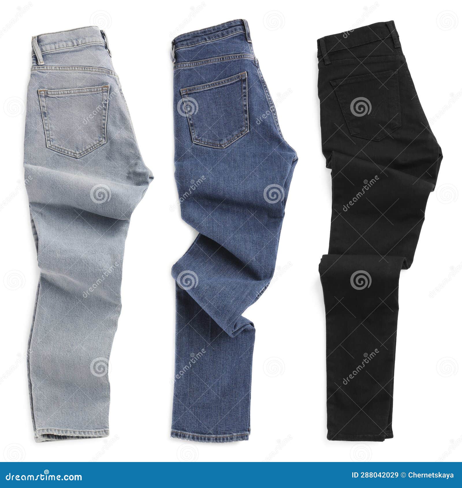 Set Of Different Jeans Pocket Isolated On White Background. Blue Jeans ...