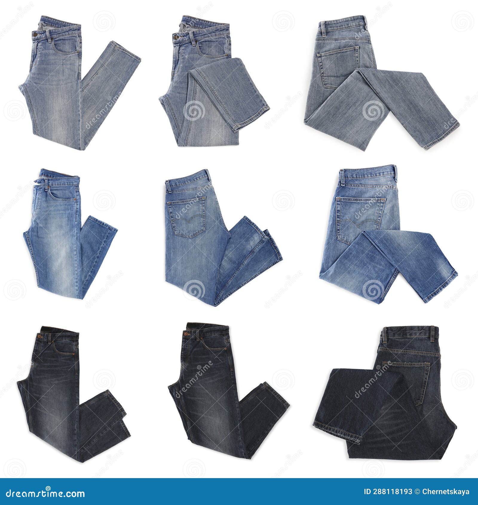 Set Of Different Jeans Pocket Isolated On White Background. Blue Jeans ...