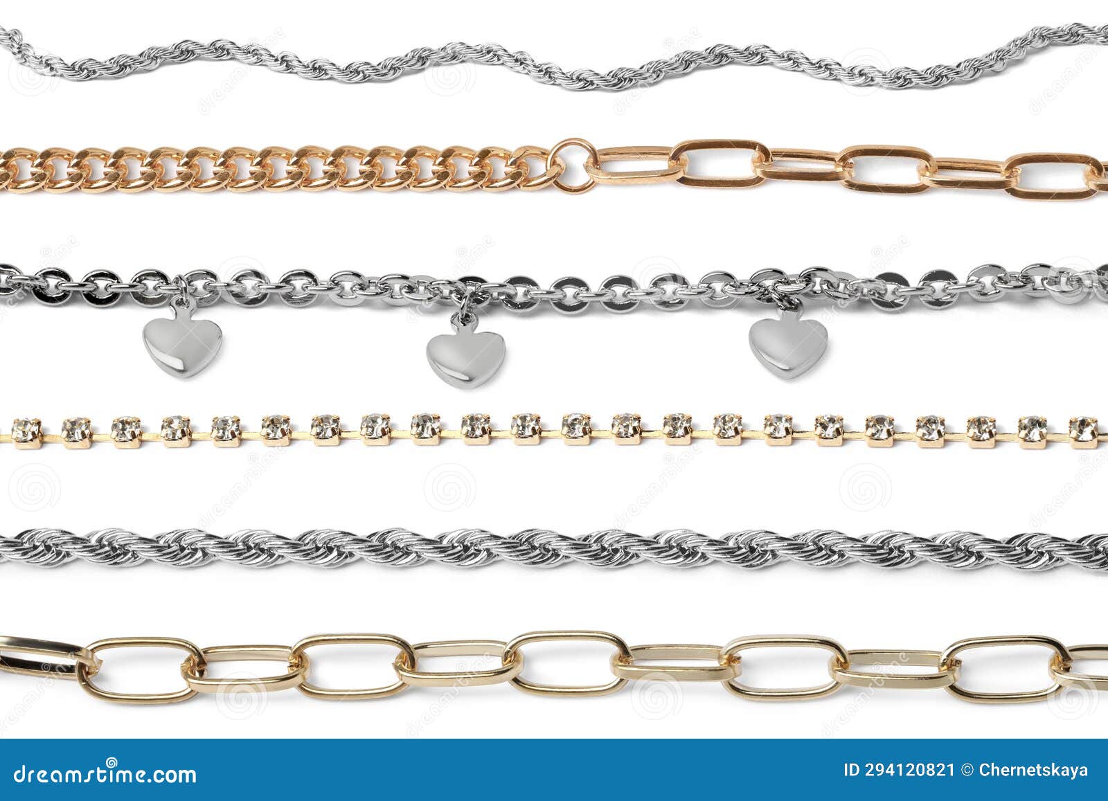 Set of Different Jewellery Chains Isolated on White Stock Image - Image ...