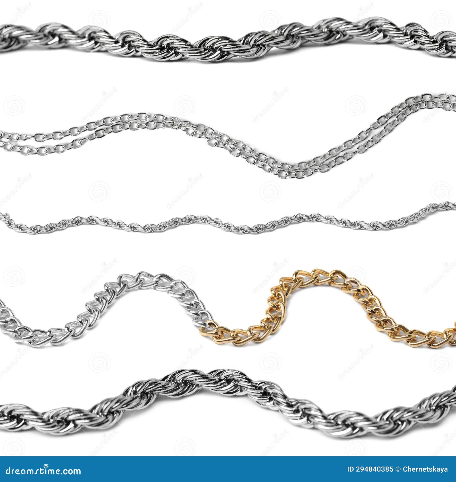 Set of Different Jewellery Chains Isolated on White Stock Image - Image ...
