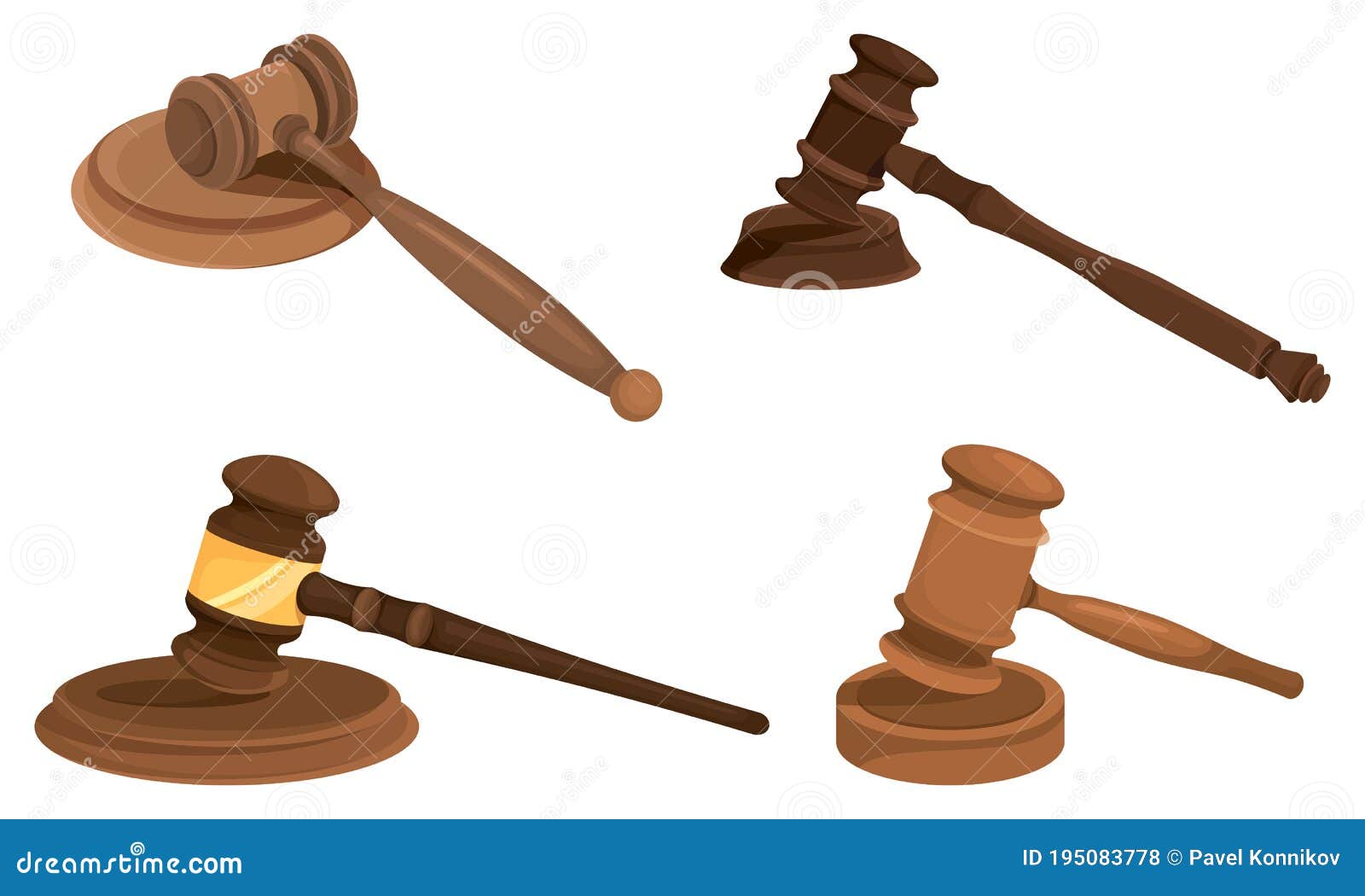 Set of Different Judges Gavels Stock Illustration - Illustration of ...