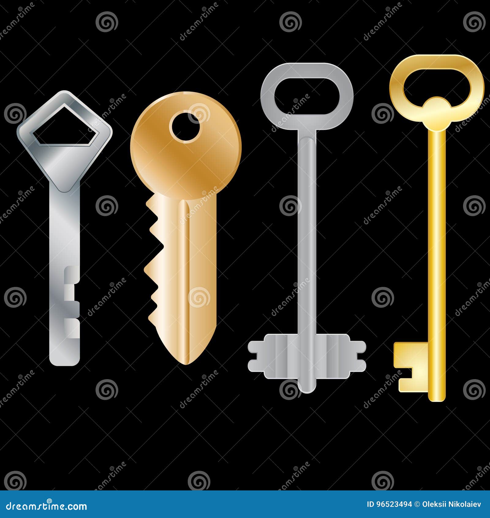 Set of Different Keys. Isolated Objects. Vector Image. Stock ...