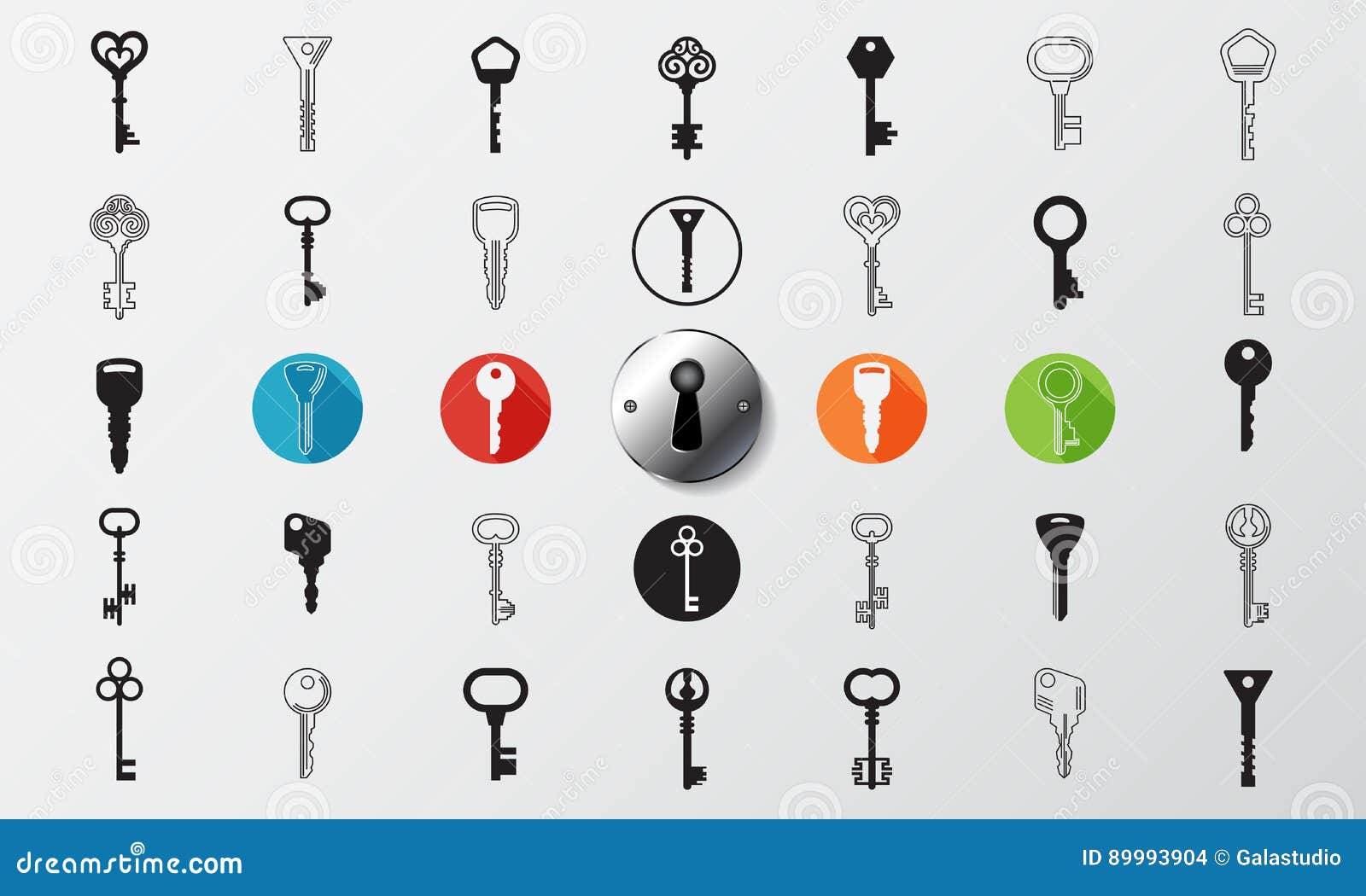 Set of Different Keys Isolated on White Background. Stock Illustration ...