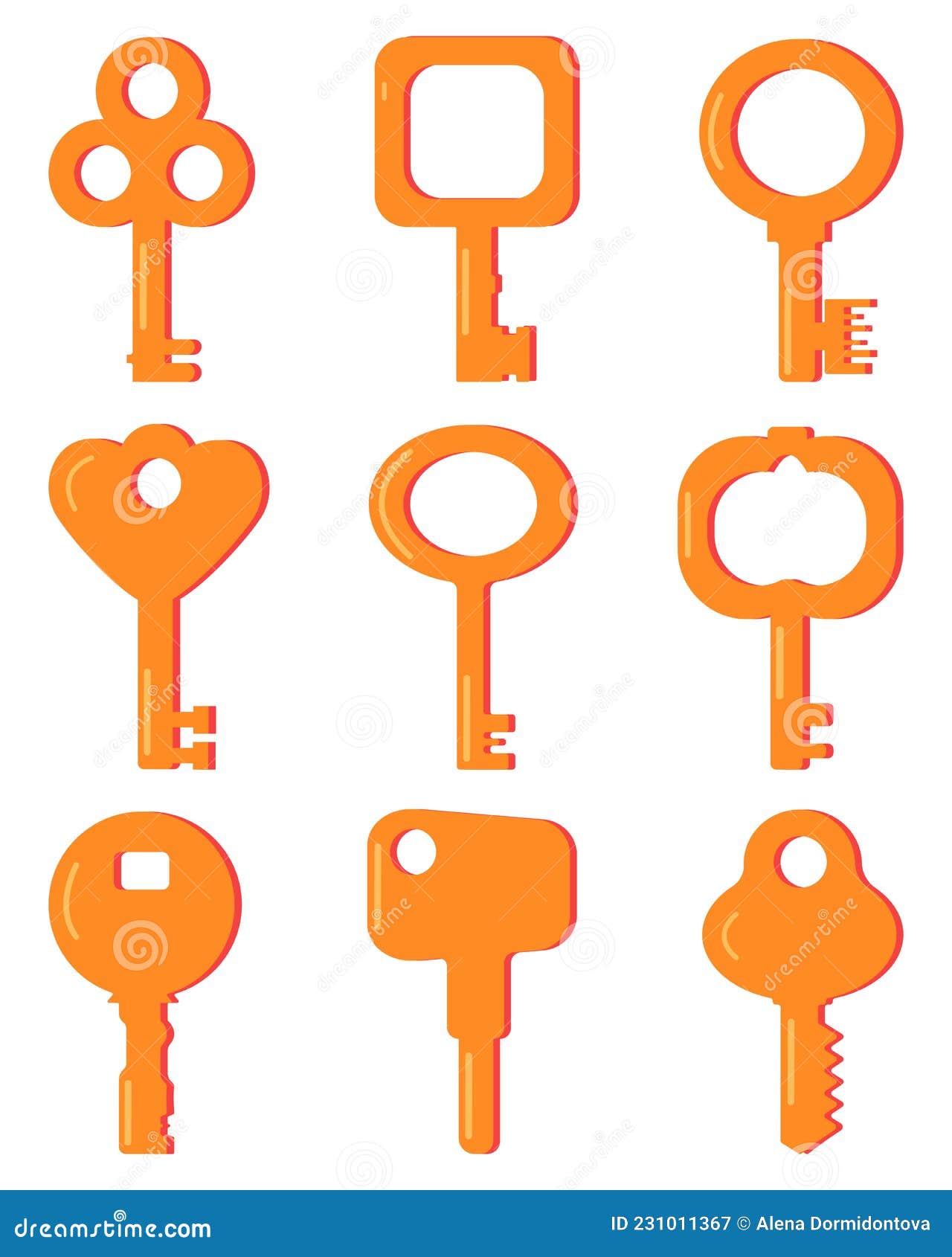 A Set of Different Keys in Yellow. Key for the Keyhole Stock Vector ...