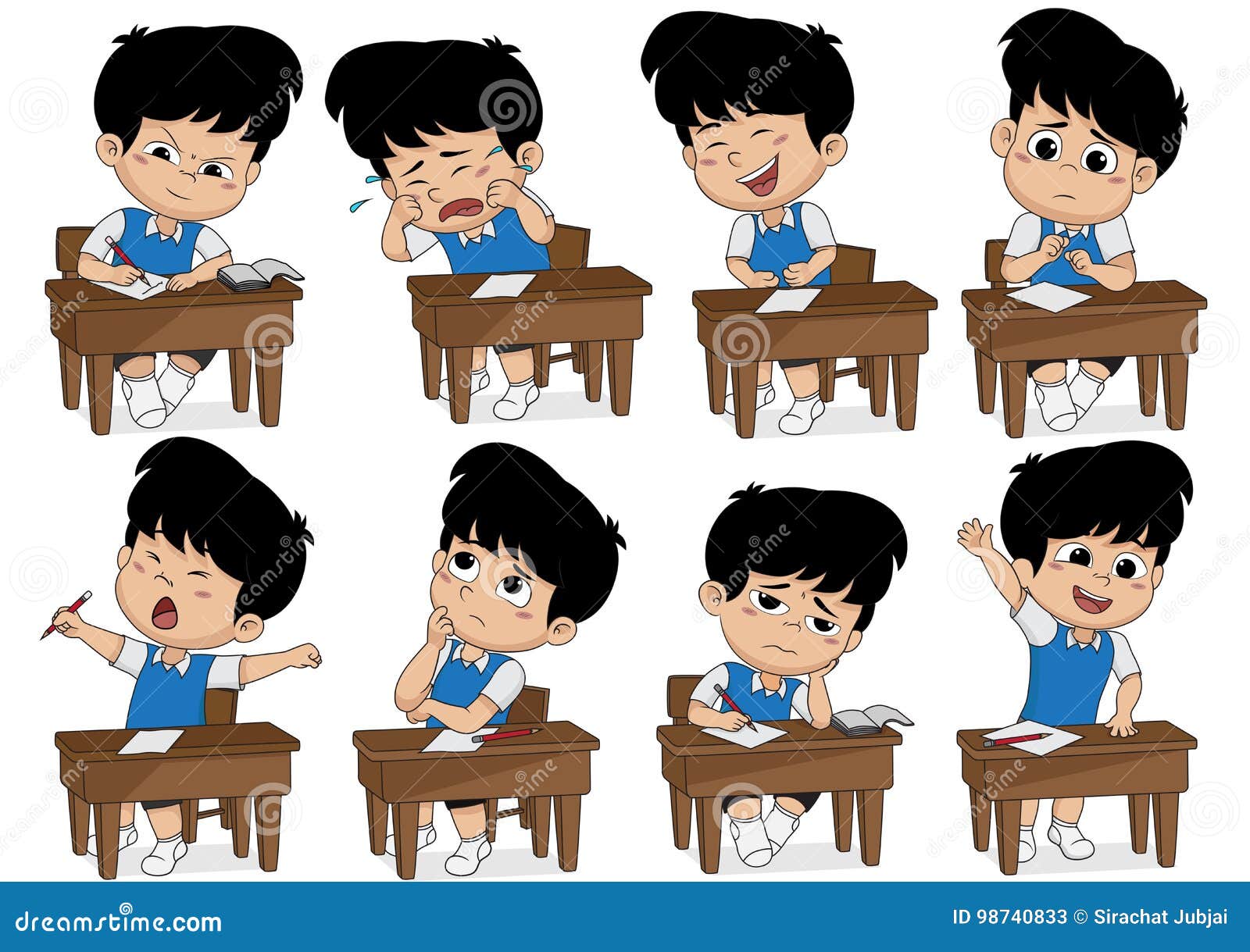 Set Of Different Kid Learning Pose.Boy Crying,laughing,sad,sleepy ...