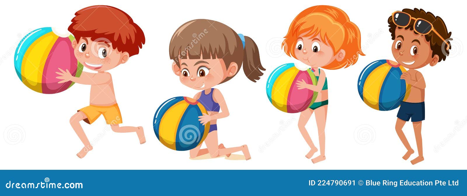 Set of Different Kids Cartoon Character in Summer Theme Stock Vector ...