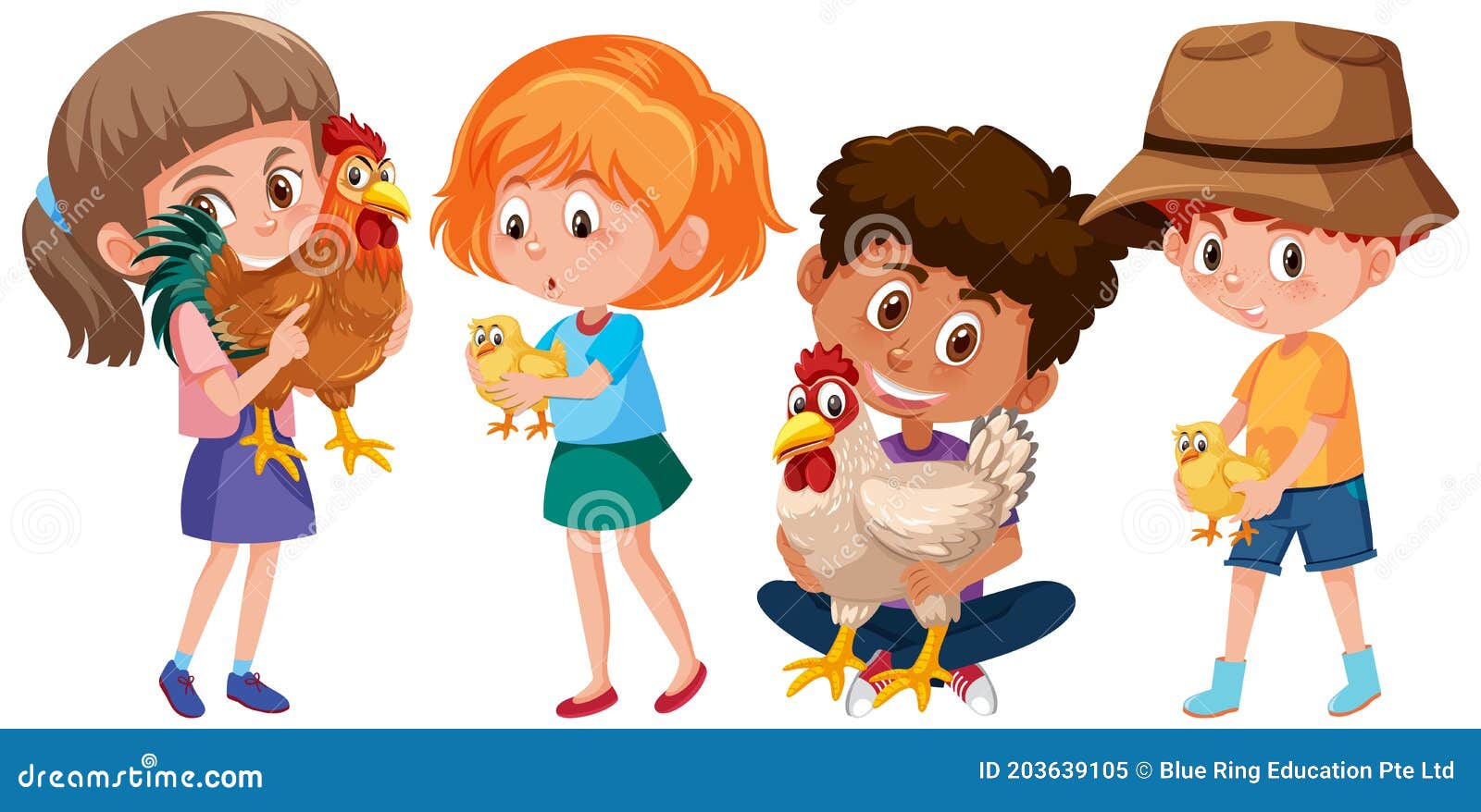 Set of Different Kids Holding Chicken Isolated on White Background ...