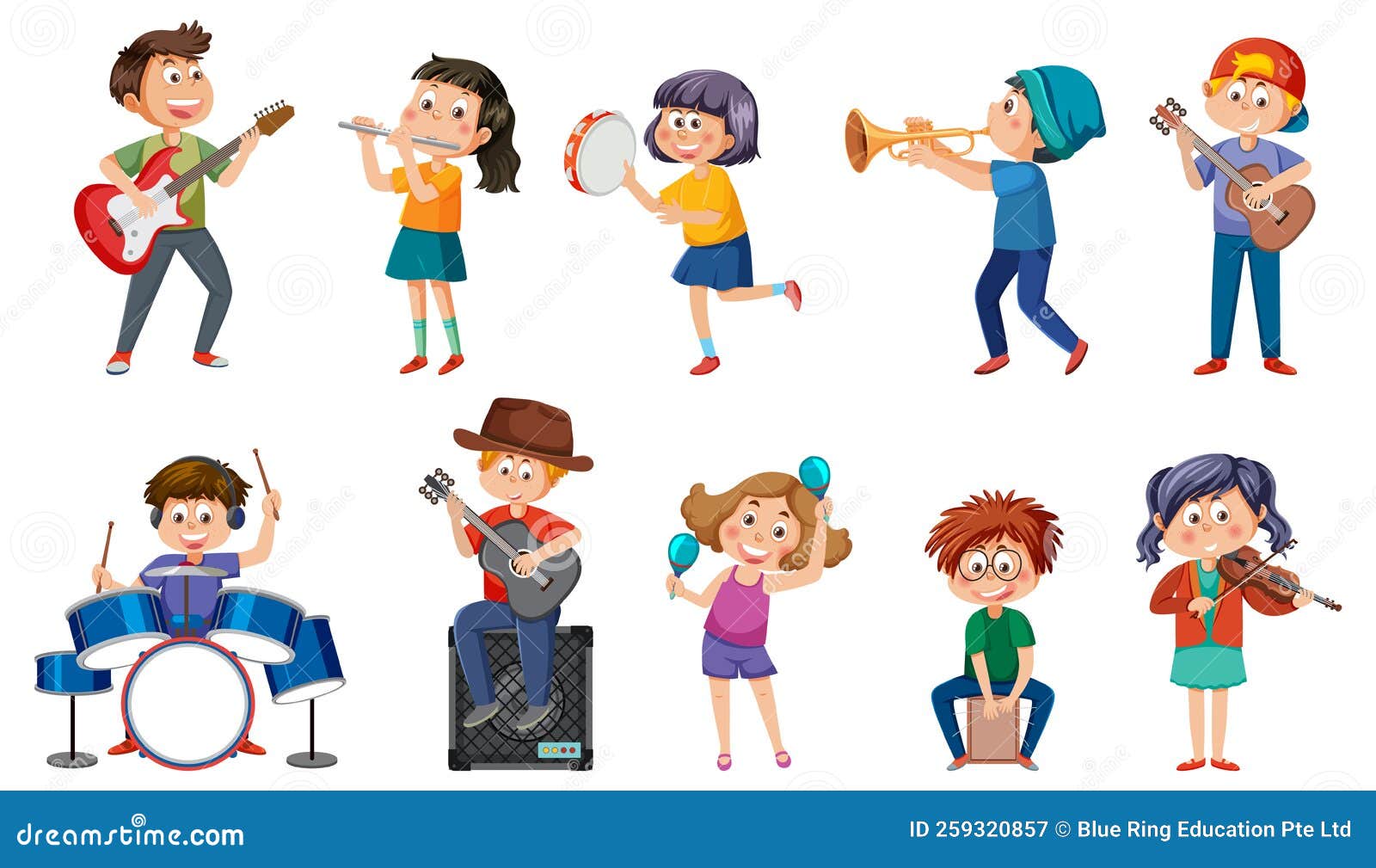 Set of Different Kids Playing Music Stock Vector - Illustration of ...