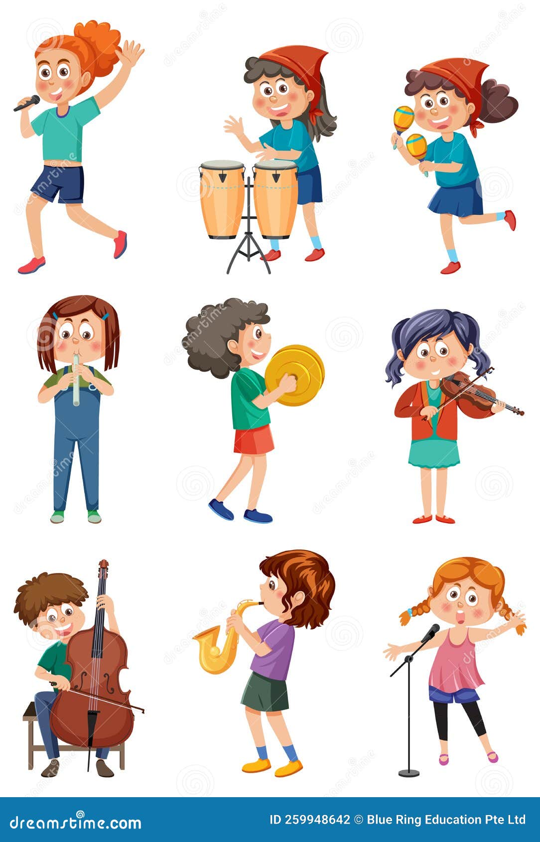 Set of Different Kids Playing Music Stock Vector - Illustration of ...