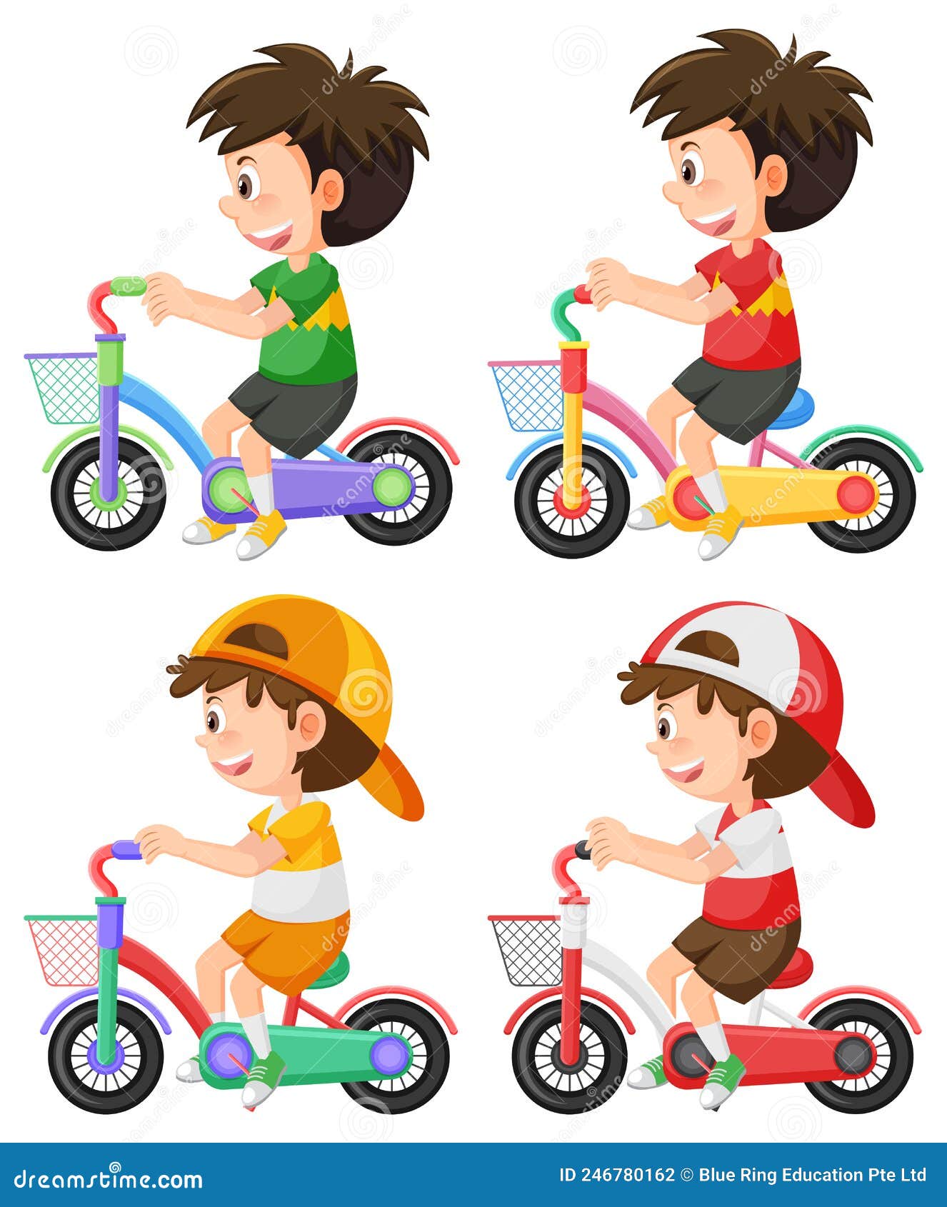 Set of Different Kids Riding Bicycles Isolated Stock Vector ...