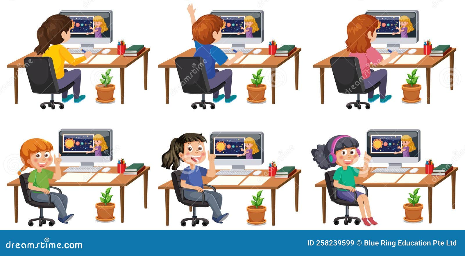 Set of Different Kids Using Computer Stock Vector - Illustration of ...