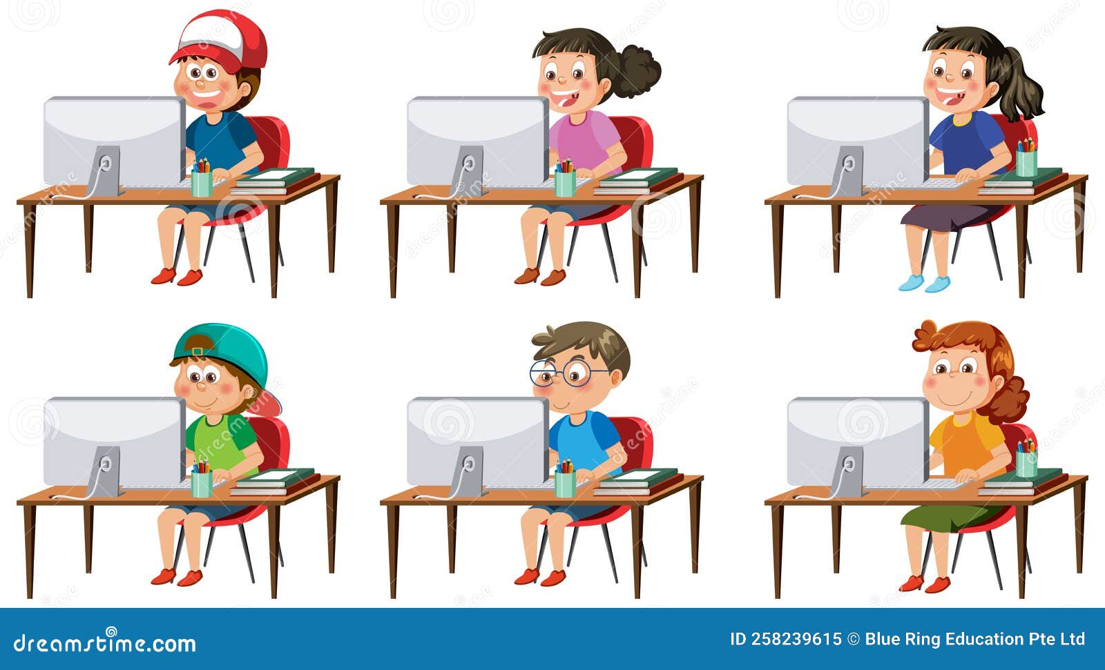 Set of Different Kids Using Computer Stock Vector - Illustration of ...