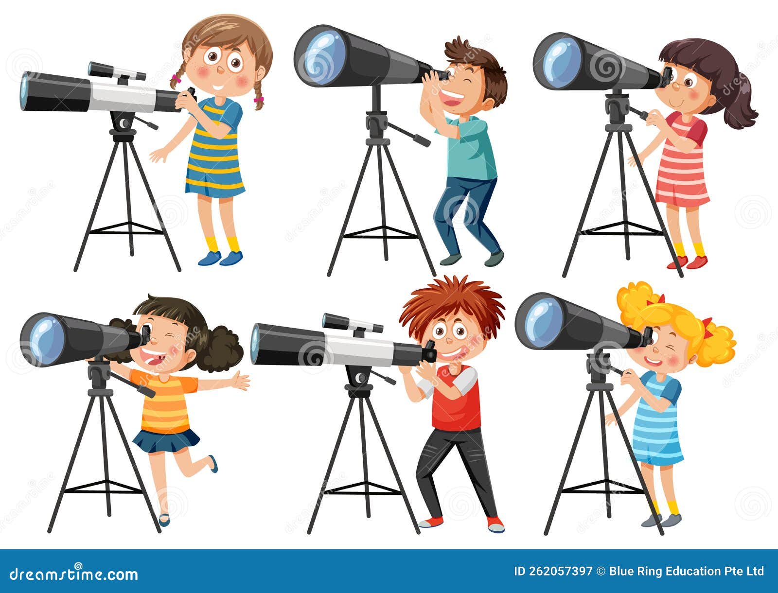 Set of Different of Kids Using Telescopes Stock Vector - Illustration ...