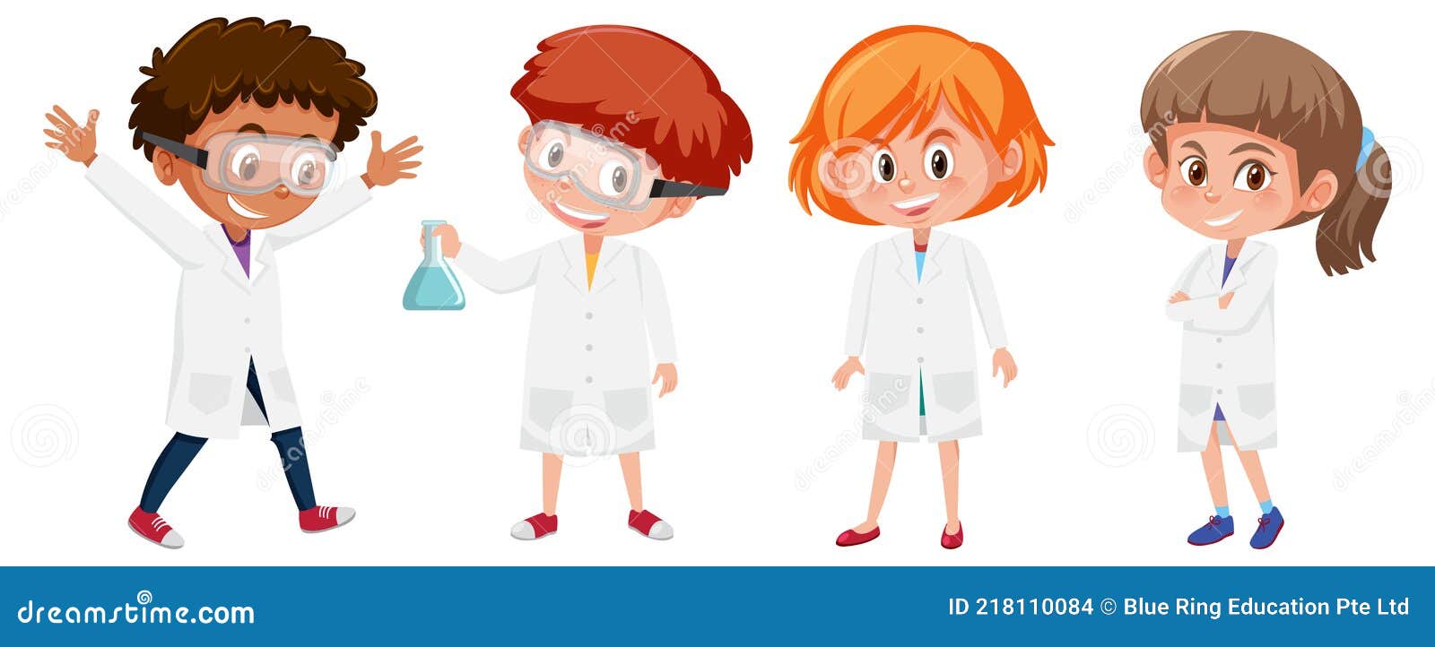 Set of Different Kids Wearing White Laboratory Gown Stock Vector ...