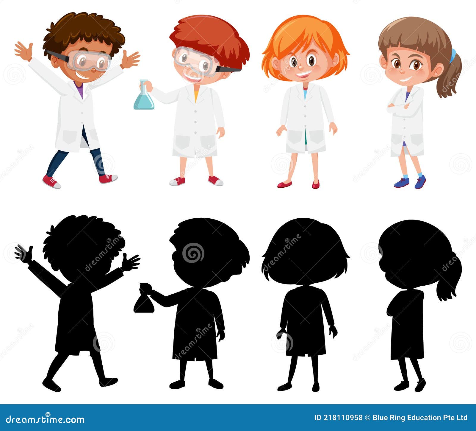 Set of Different Kids Wearing White Laboratory Gown Stock Vector ...