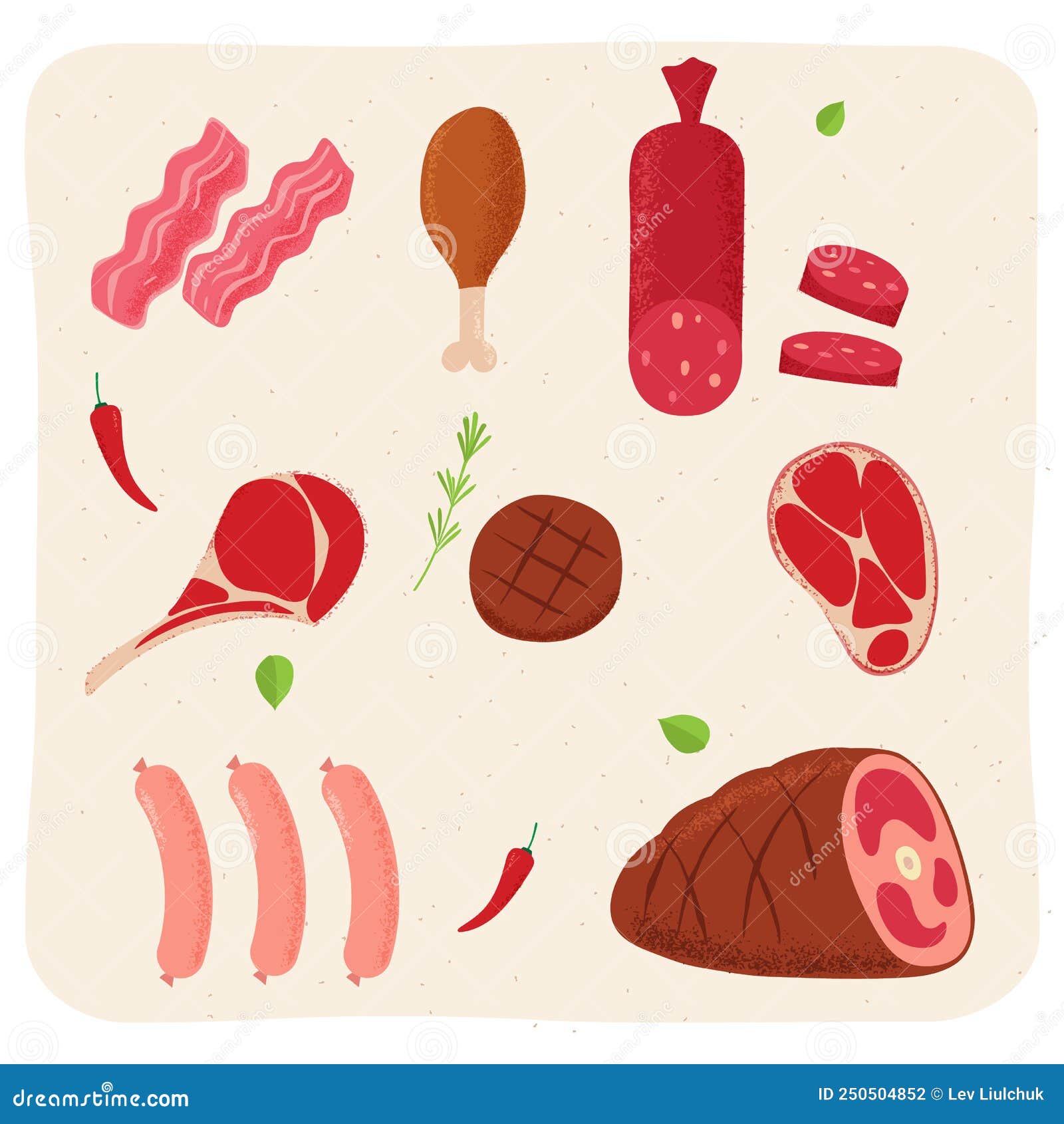 Set of Different Kinds of Meat.Textured Vector Illustration Stock ... Set of Different Kinds of Meat.Textured Vector Illustration Stock ...