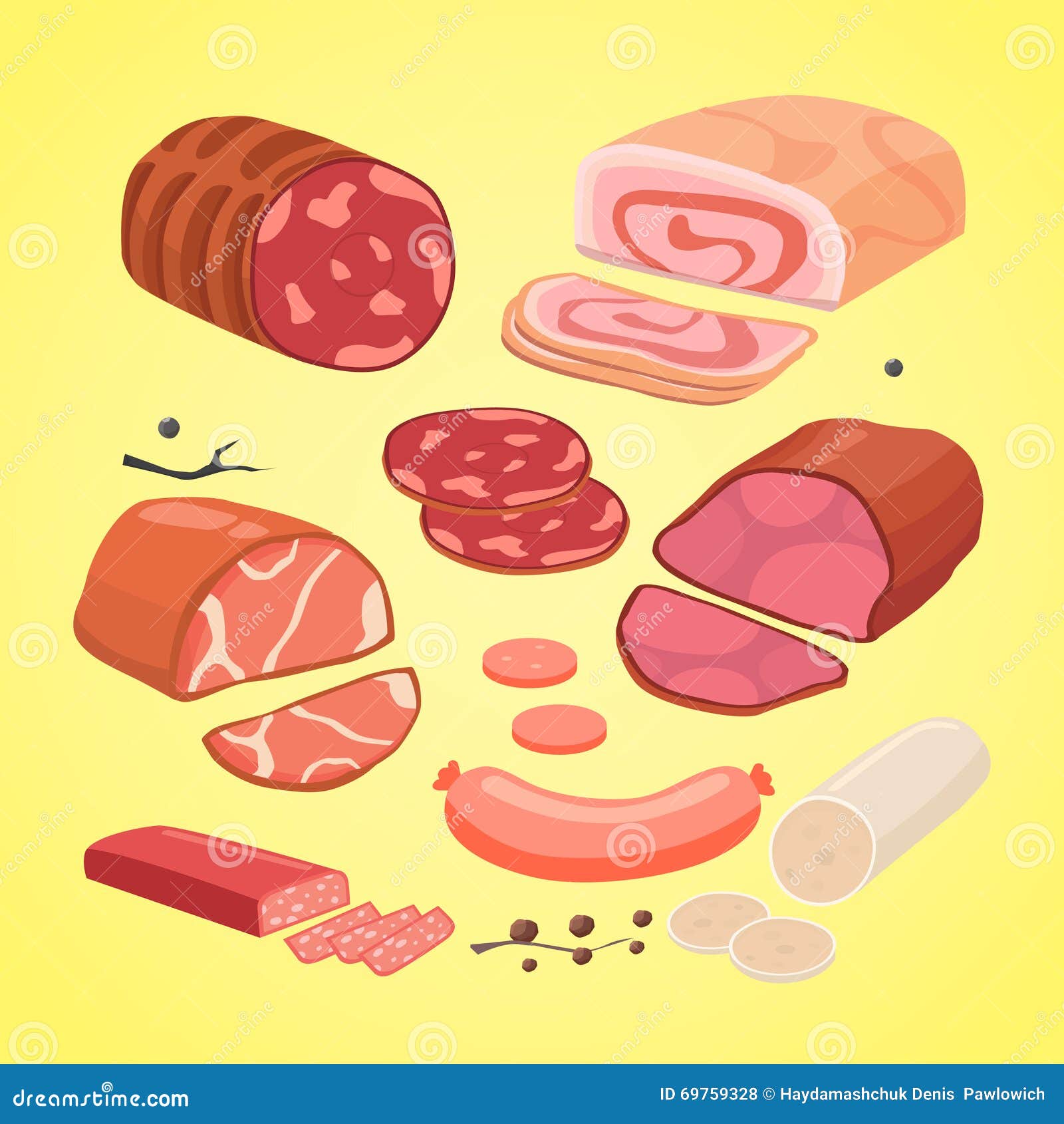 Set of Different Kinds of Meat. Vector Isolated Sausege. Stock Vector ... Set of Different Kinds of Meat. Vector Isolated Sausege. Stock Vector ...