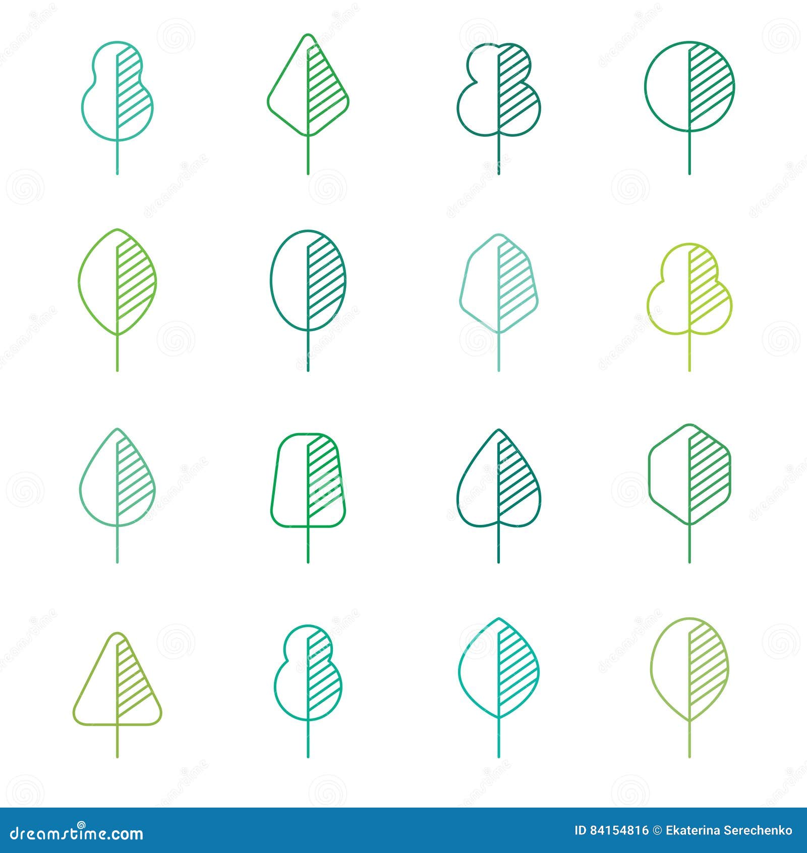 Set of Different Kinds of Trees Geometric Icons Stock Vector ...