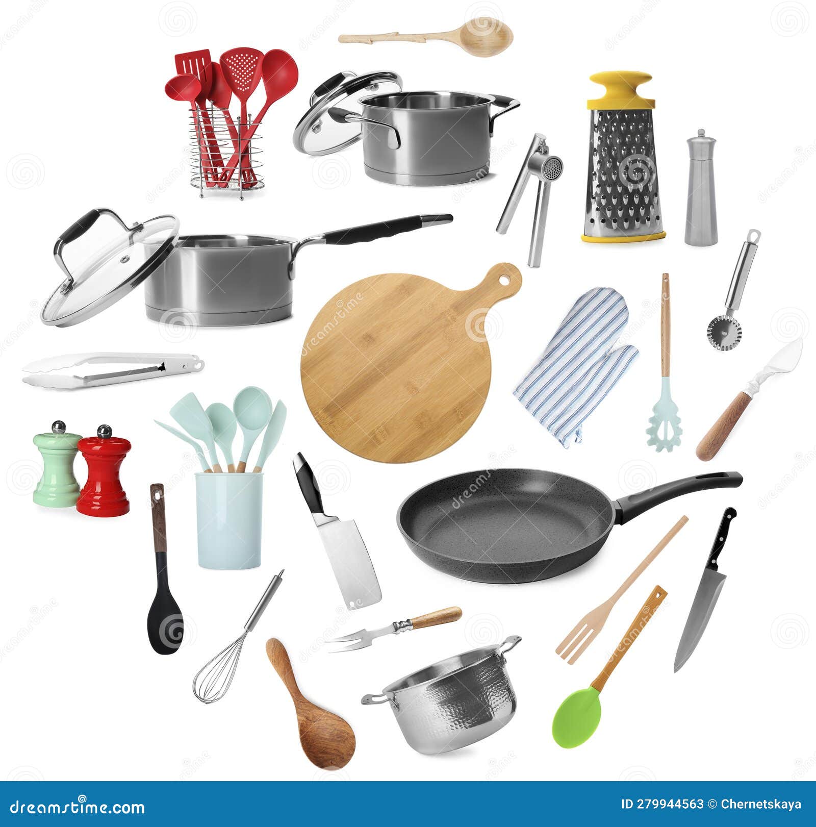 Set of Different Kitchenware on White Background Stock Image - Image of ...