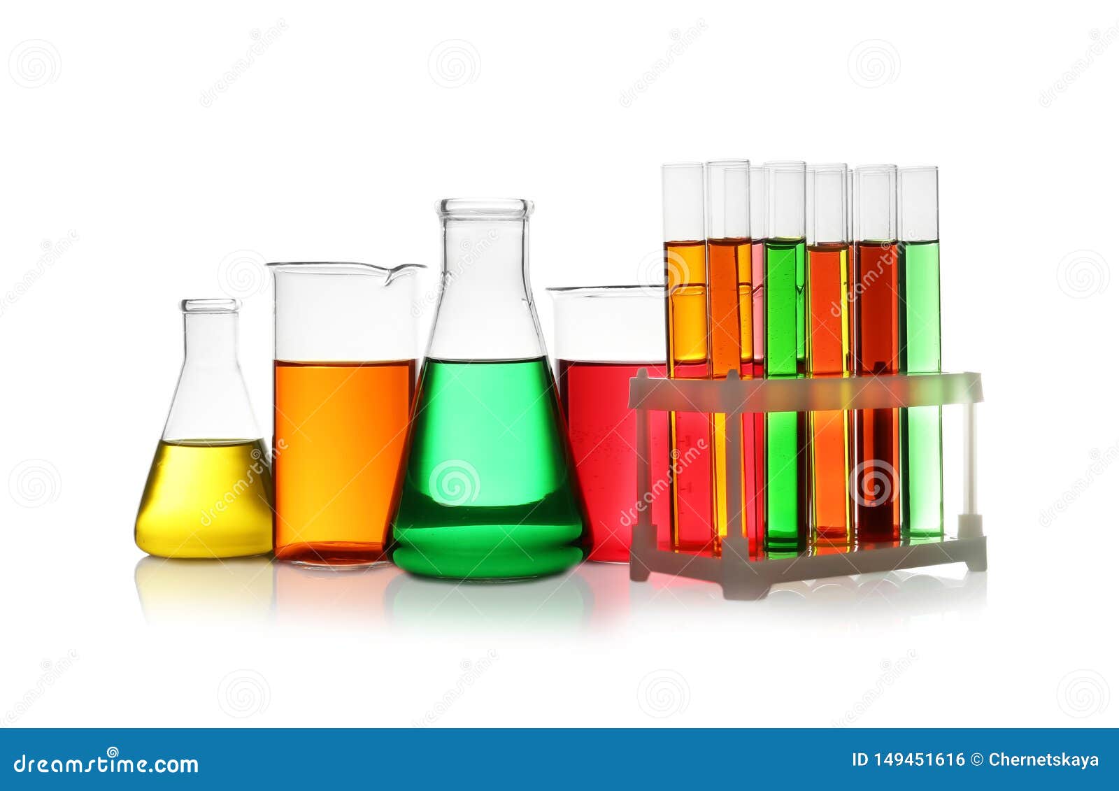 Set of Different Lab Glassware with Color Liquid Isolated Stock Photo ...