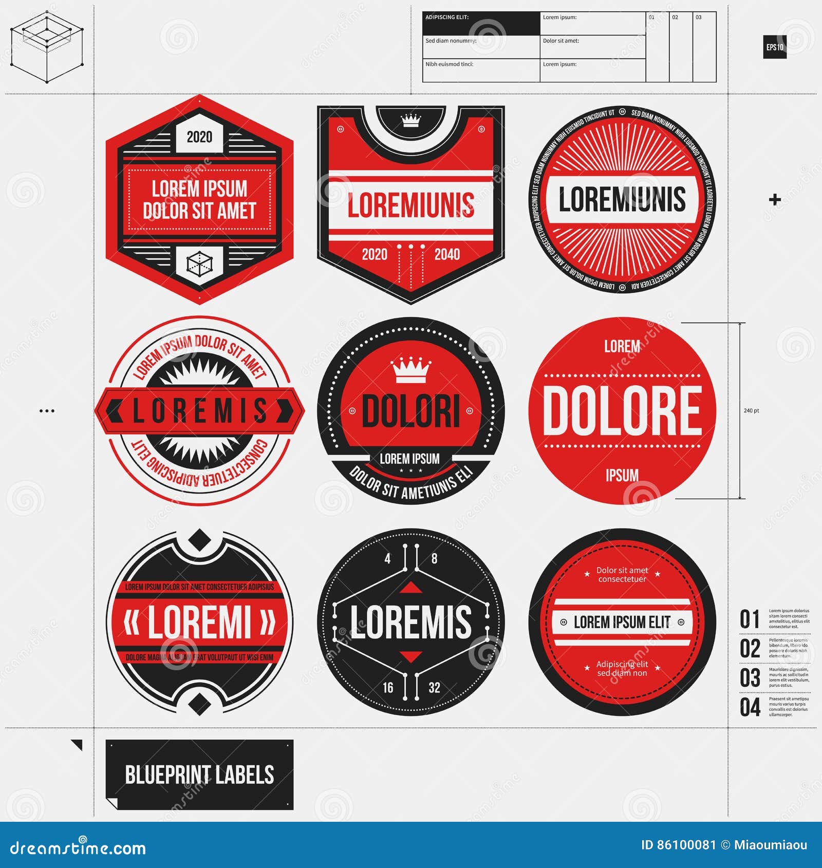 Set of 9 Different Labels/badges in Draft Style Stock Vector ...
