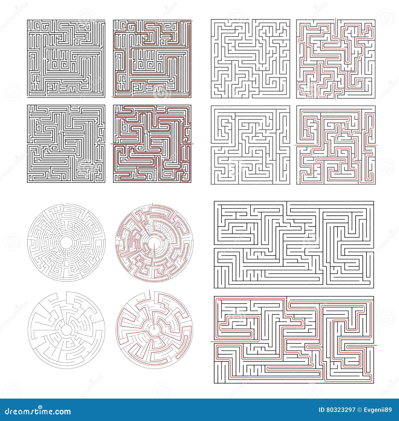 Set of Different Labyrinths with Solutions on White Stock Vector ...