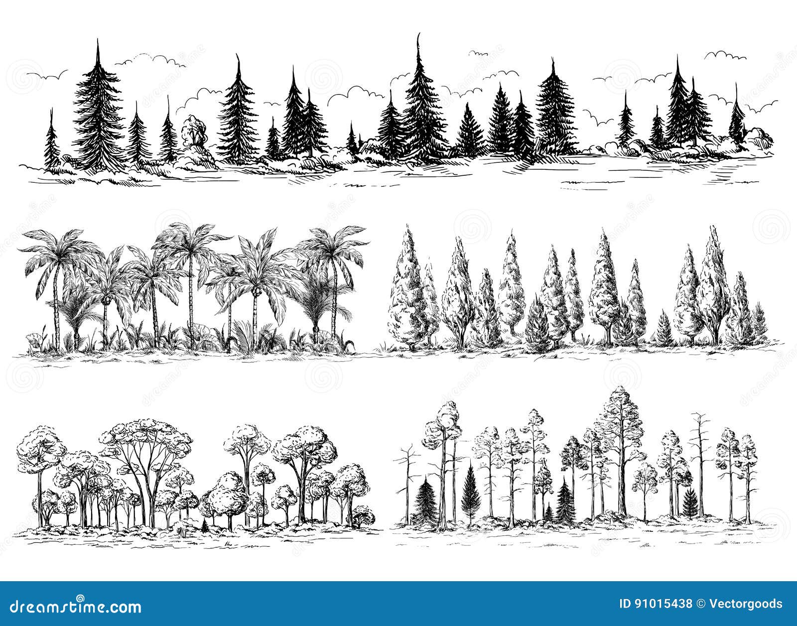 Set Of Different Landscapes With Trees Stock Vector Illustration Of