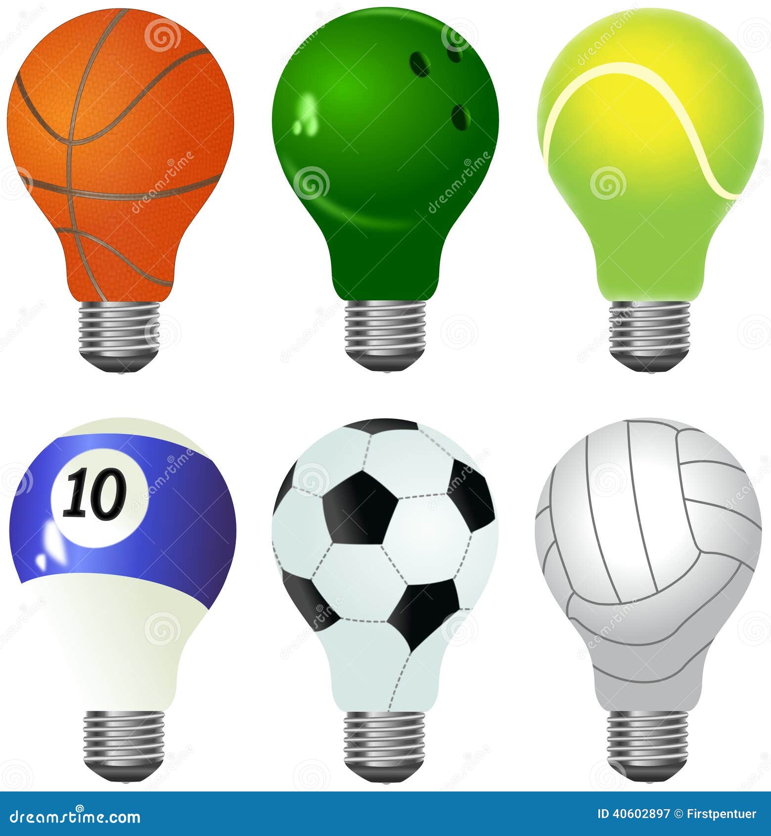 Set of Different Light Bulbs Designed As Sporting Balls Stock ...