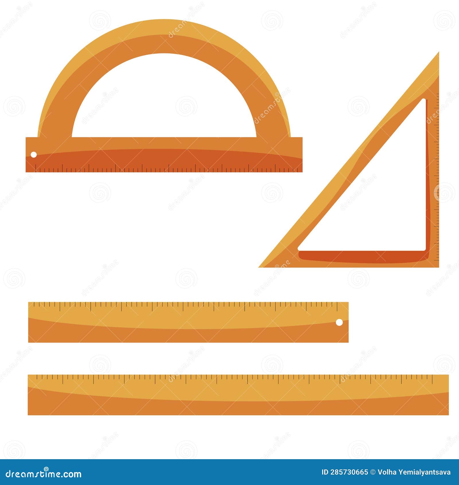 Set of Different Lines. Triangle, Protractor, Regular Ruler. Vector ...