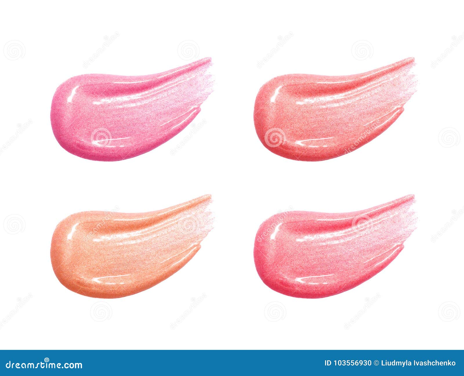 Set of Different Lip Glosses Smear Samples Isolated on White. Smudged ...