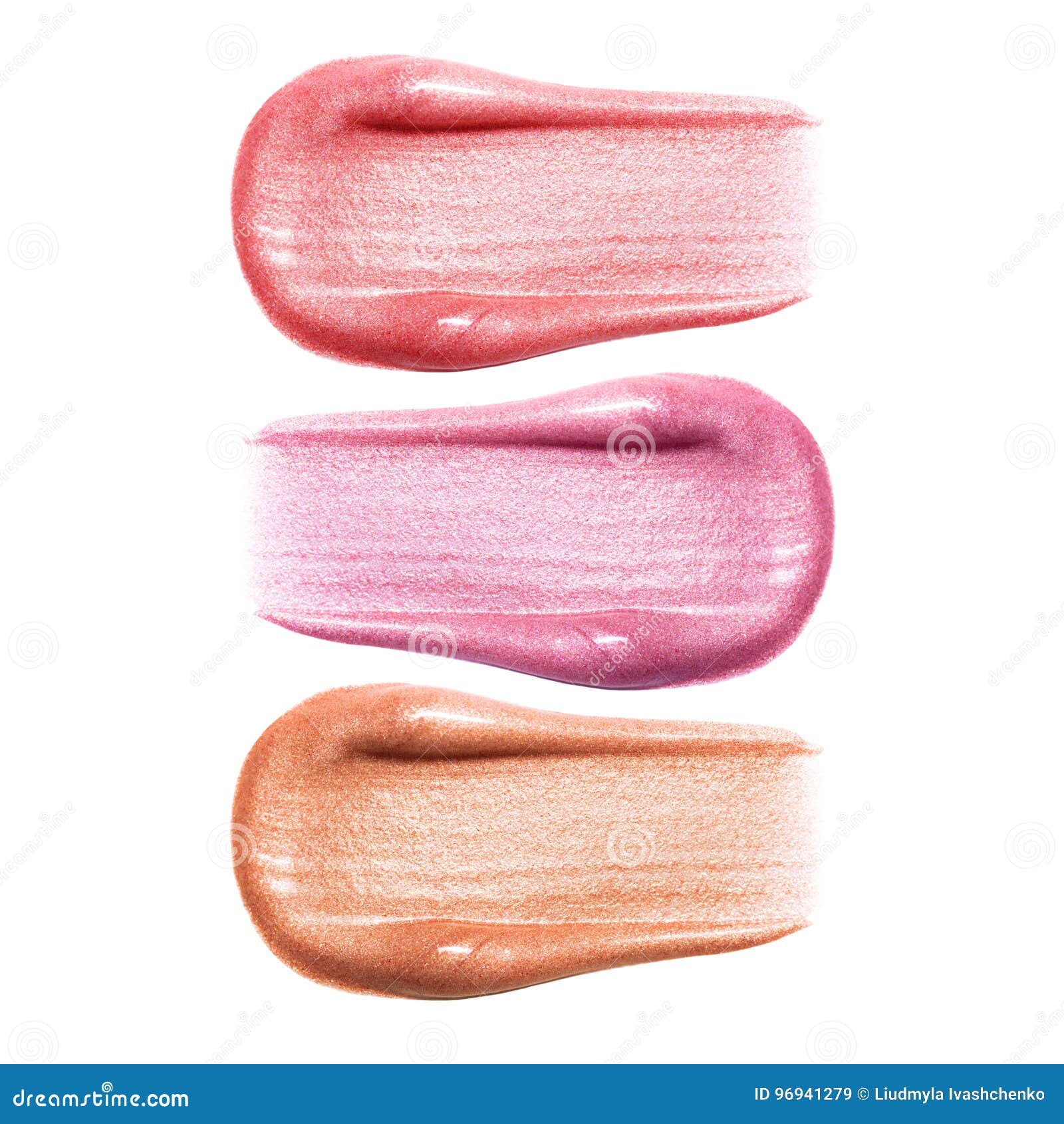 Set of Different Lip Glosses Smear Samples Isolated on White. Smudged ...