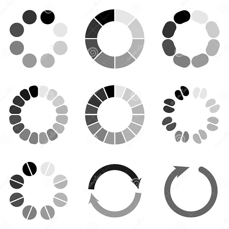 Set of Different Load Icon. Circle Website Buffer Loader or Preloader ...