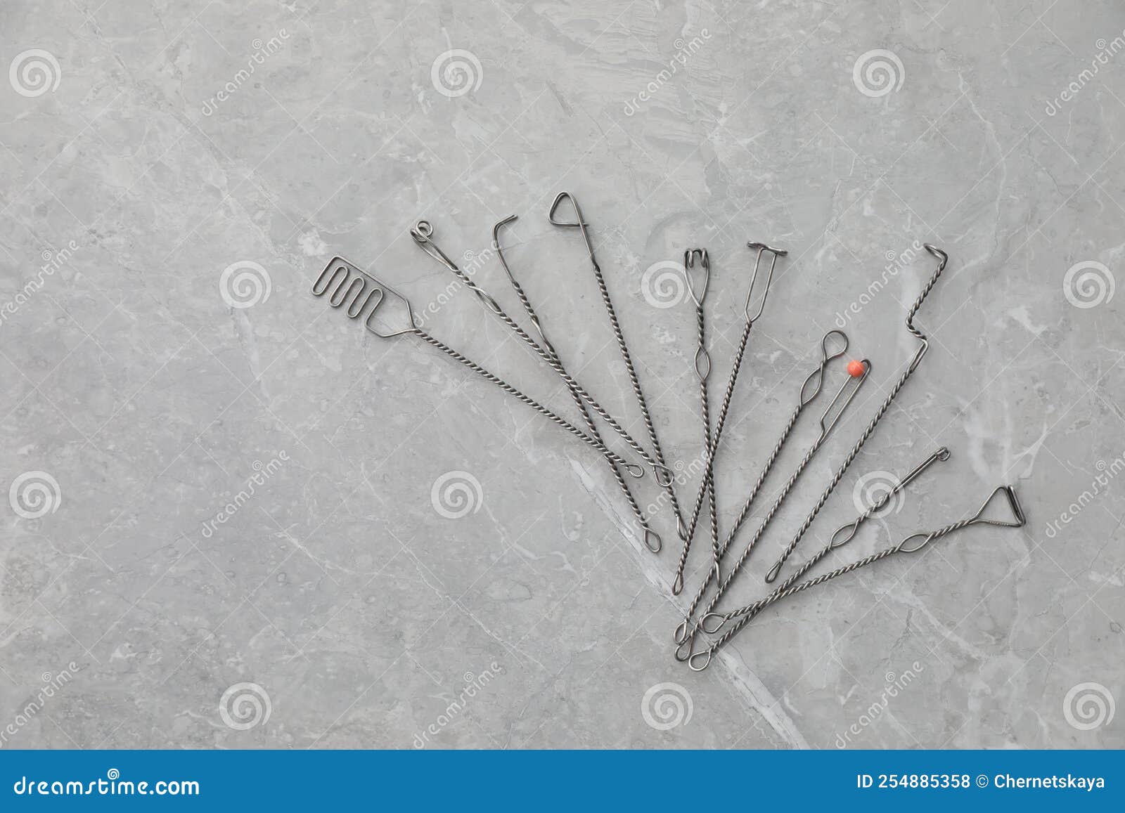 Set of Different Logopedic Probes on Table, Flat Lay. Speech Therapist ...