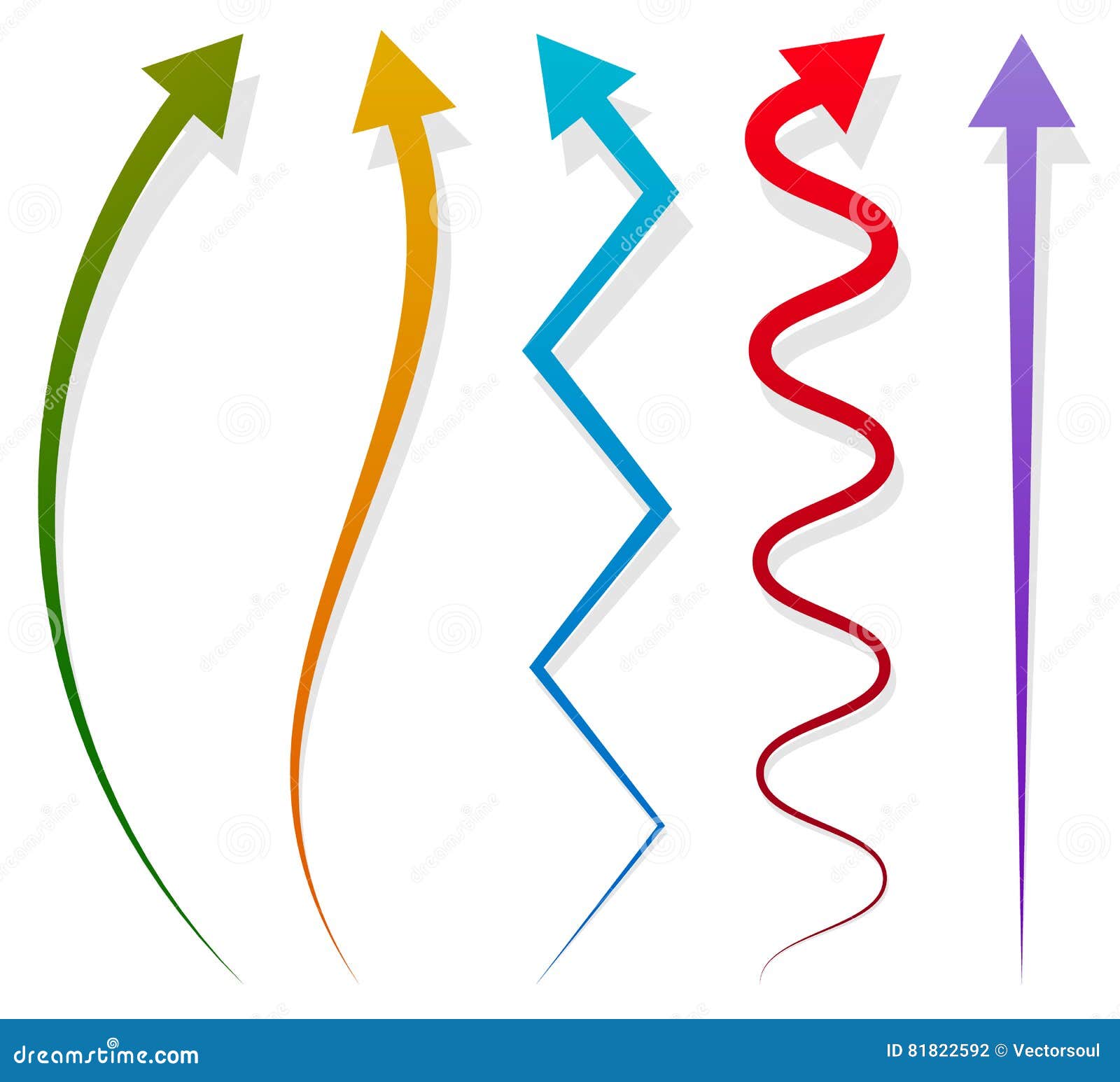 Set of 5 Different Long, Vertical Arrow Elements with Shadow Stock ...