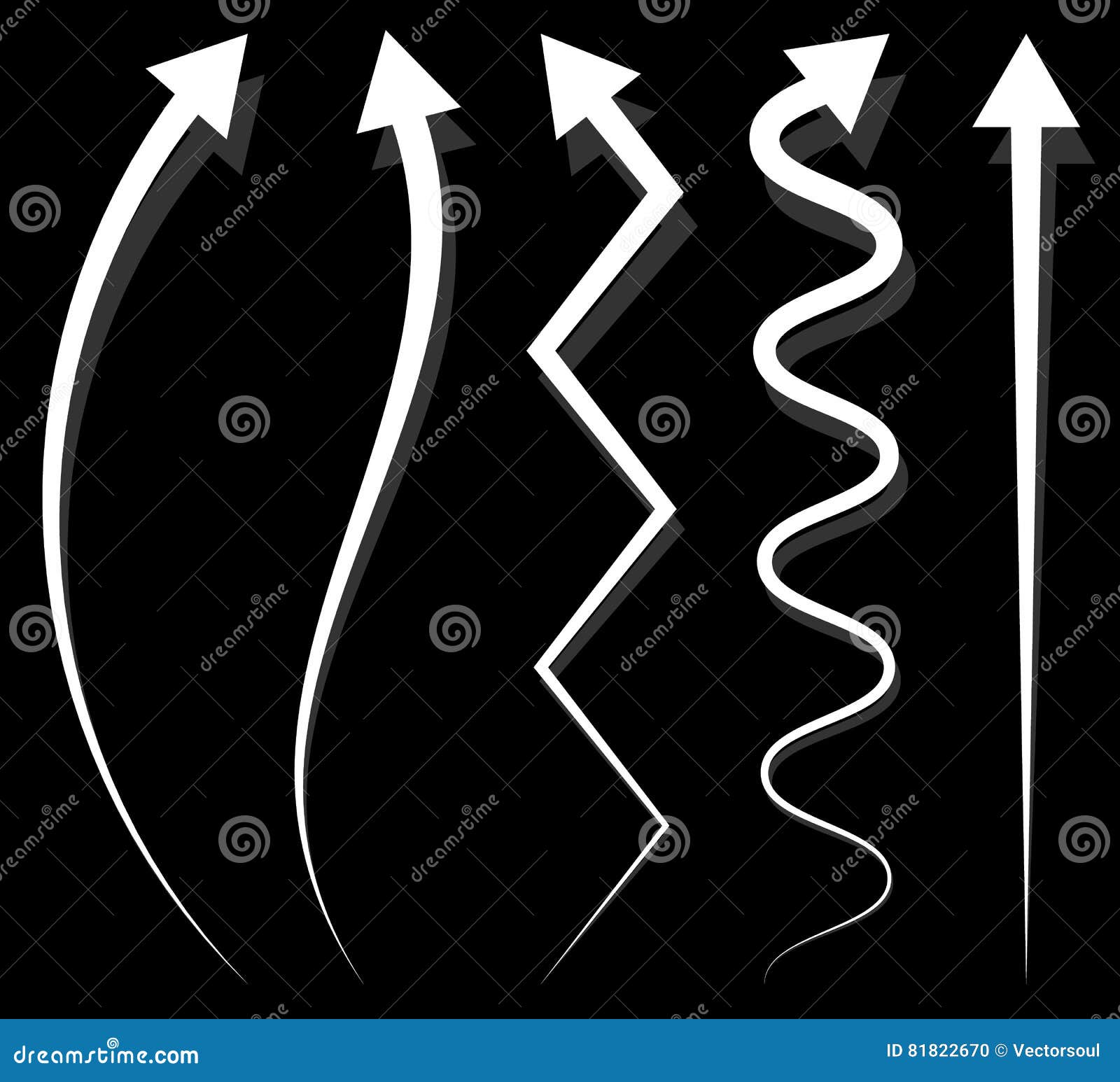 Set of 5 Different Long, Vertical Arrow Elements with Shadow Stock ...
