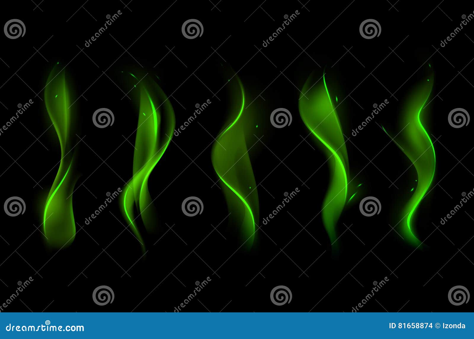 Set of Different Magic Green Fire Flame Stock Vector - Illustration of ...