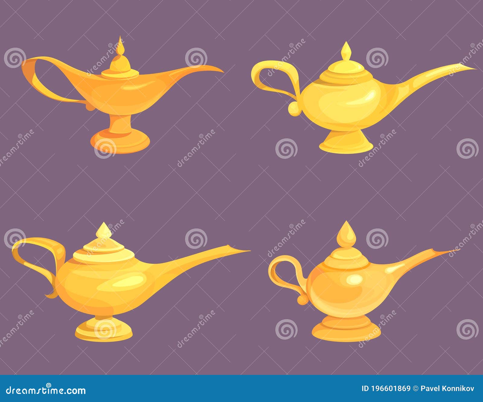 Set of Different Magic Lamps Stock Illustration - Illustration of gold ...