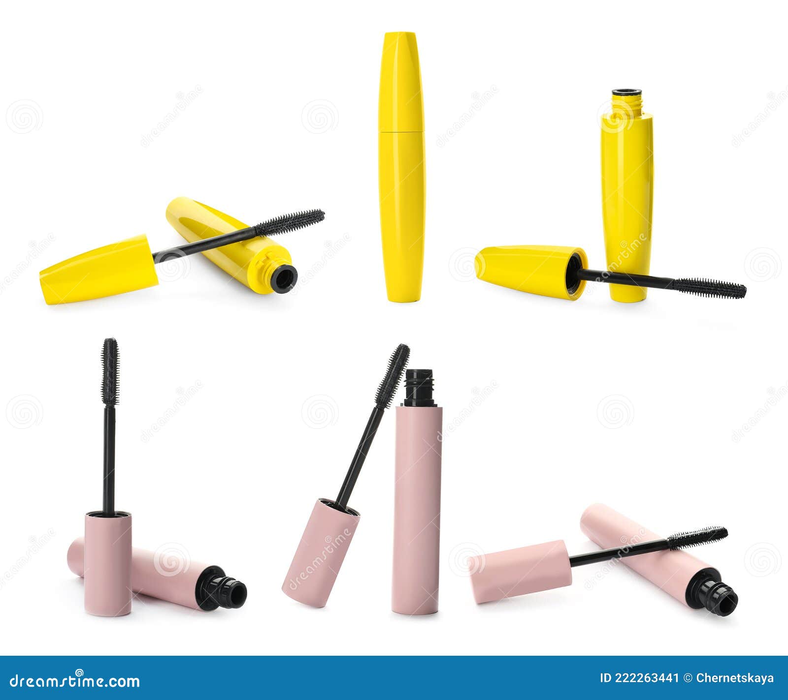 Set With Different Mascaras And Strokes On White Background, Top View ...