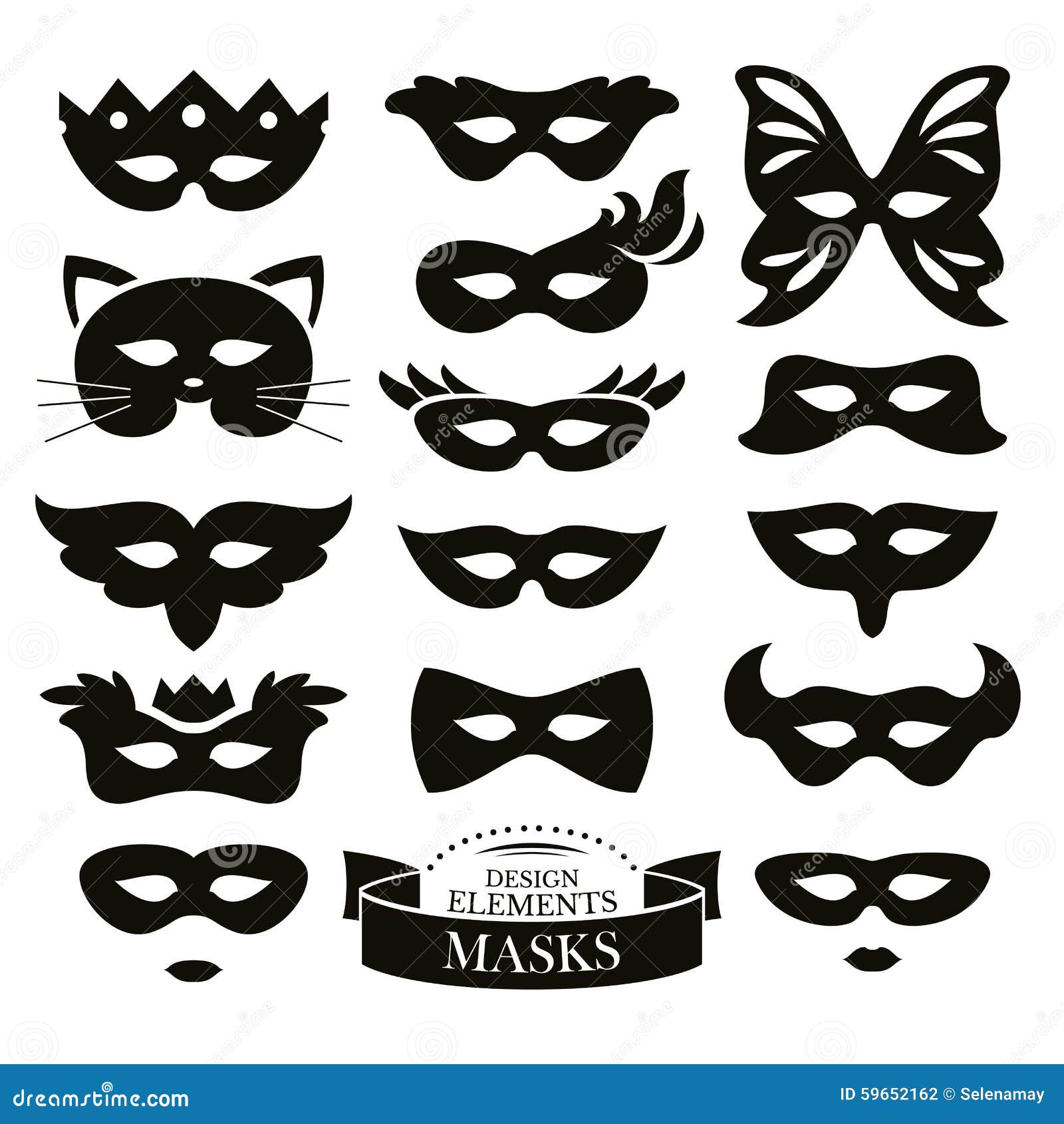 Set of different masks stock vector. Illustration of happy - 59652162
