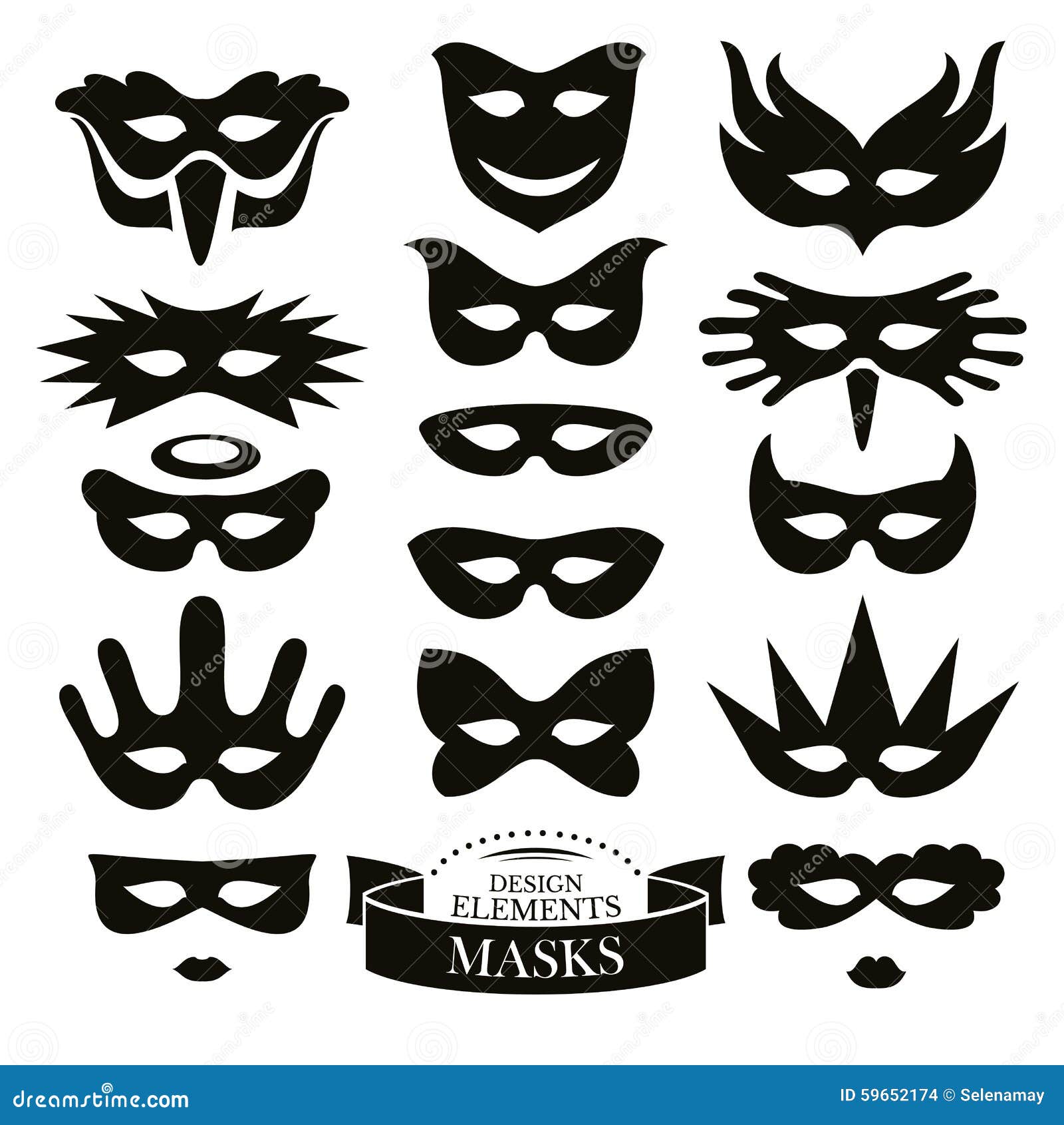 Set of different masks stock vector. Illustration of element - 59652174