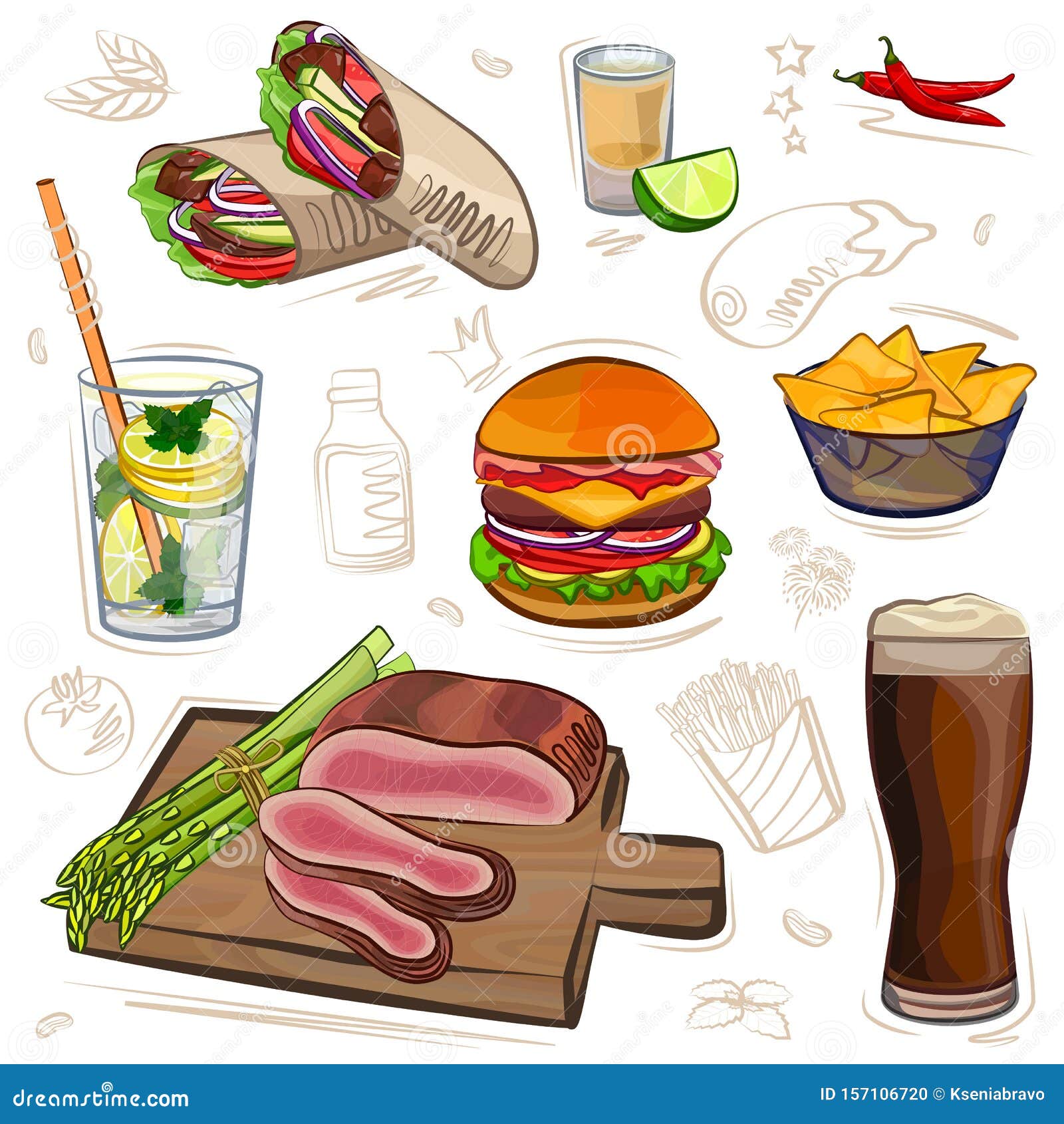 Set of Different Meat Dishes, Vector Illustration Stock Vector ...