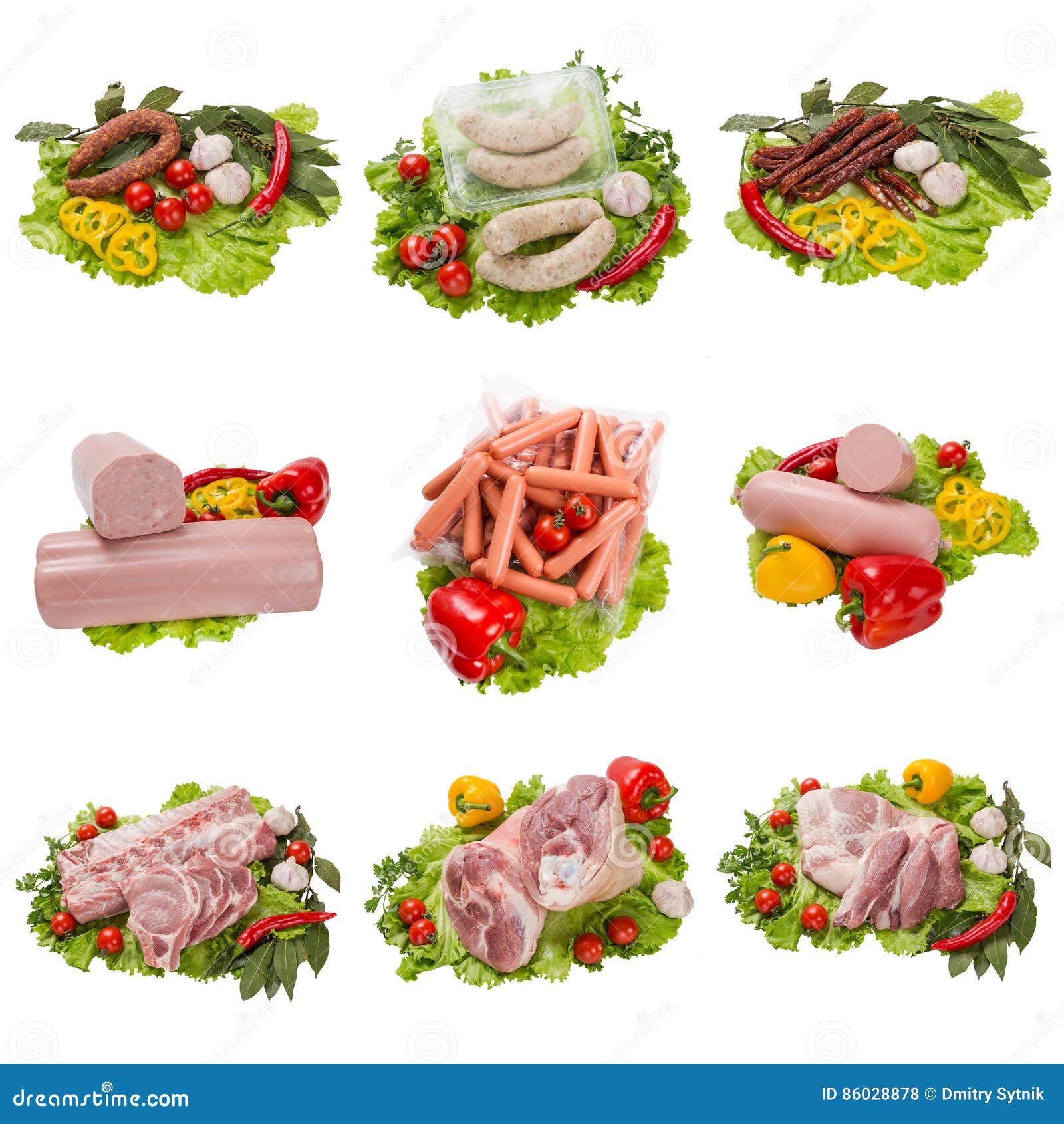 Set of a Different Meat Products Stock Photo - Image of collage ...