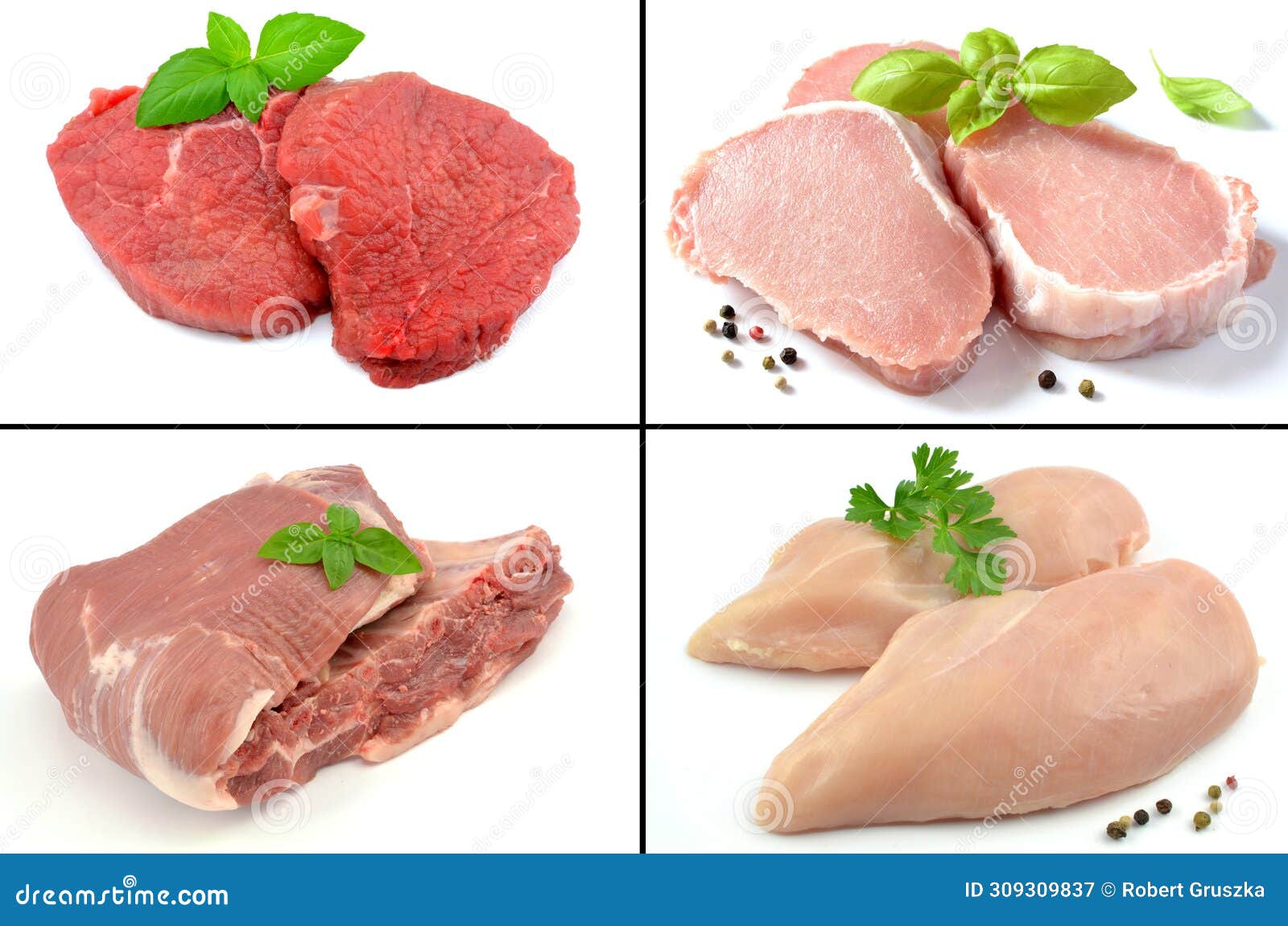 Set of various meats stock image. Image of steak, food - 309309837