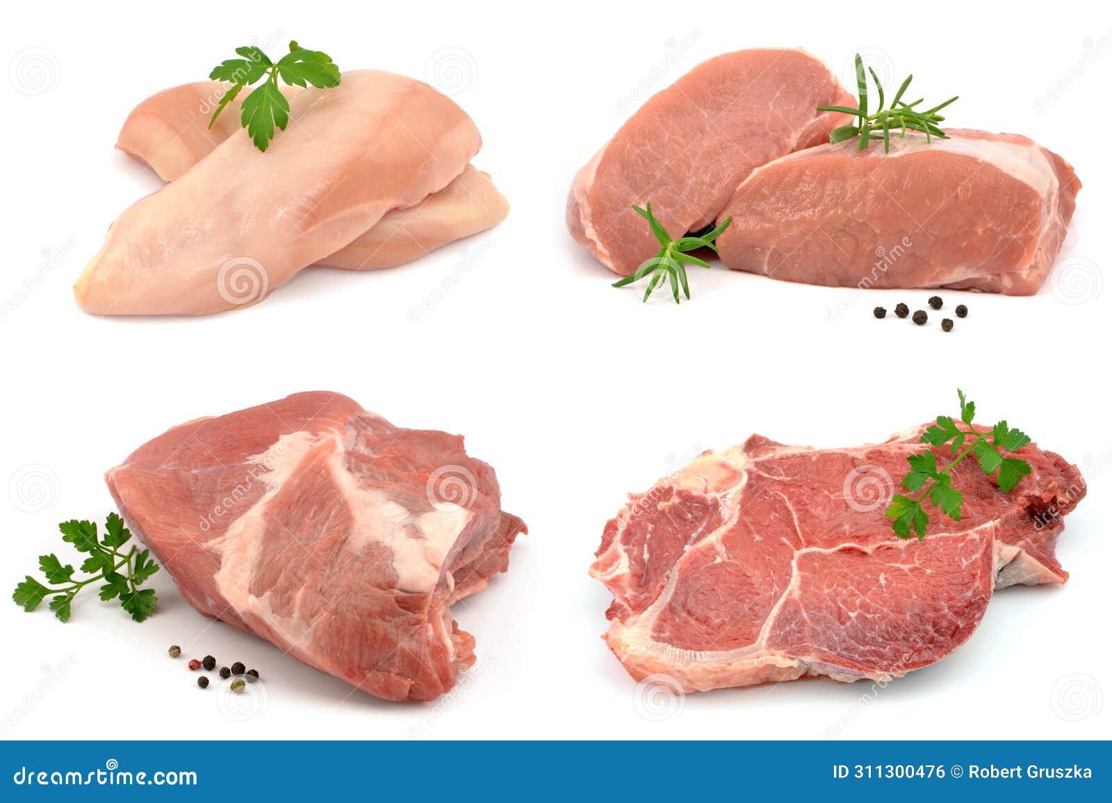 Set of various meats stock photo. Image of isolated - 311300476